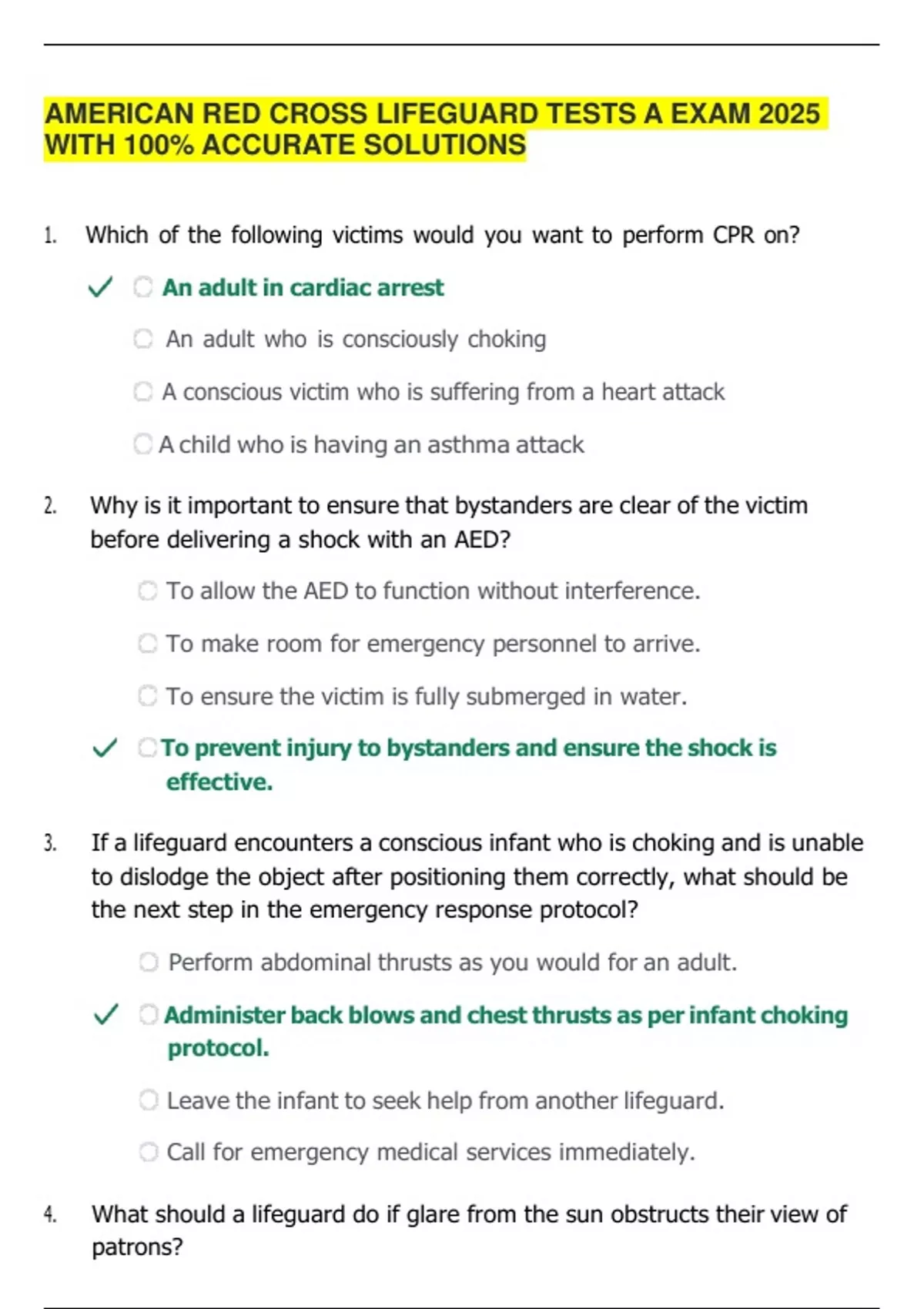 AMERICAN RED CROSS LIFEGUARD TESTS A EXAM 2025 WITH 100% ACCURATE ...