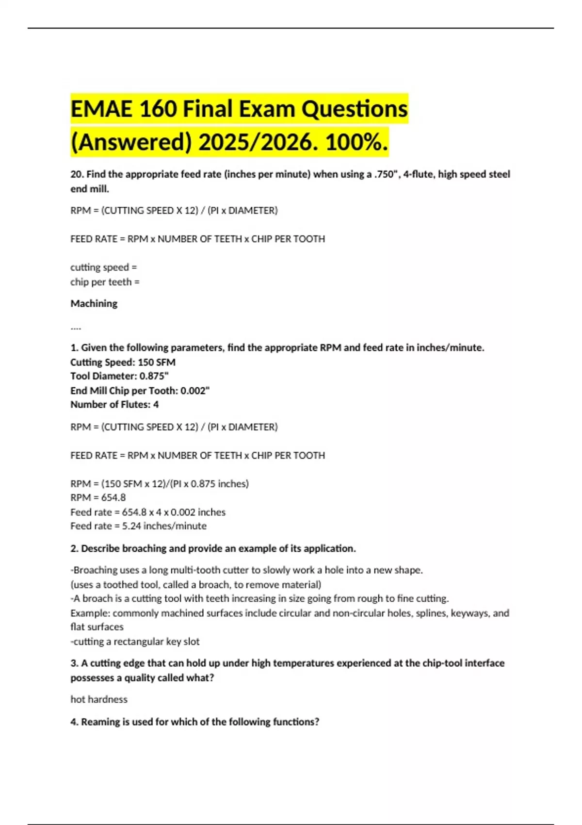 EMAE 160 Final Exam Questions (Answered) 2025/2026. 100%. - EMAE 160 ...