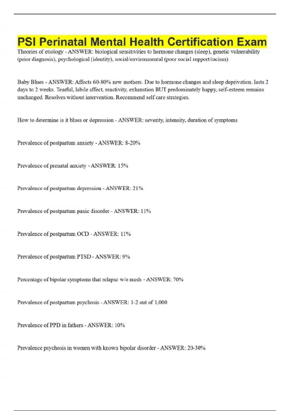 PSI Perinatal Mental Health Certification Exam - PSI Perinatal Mental ...