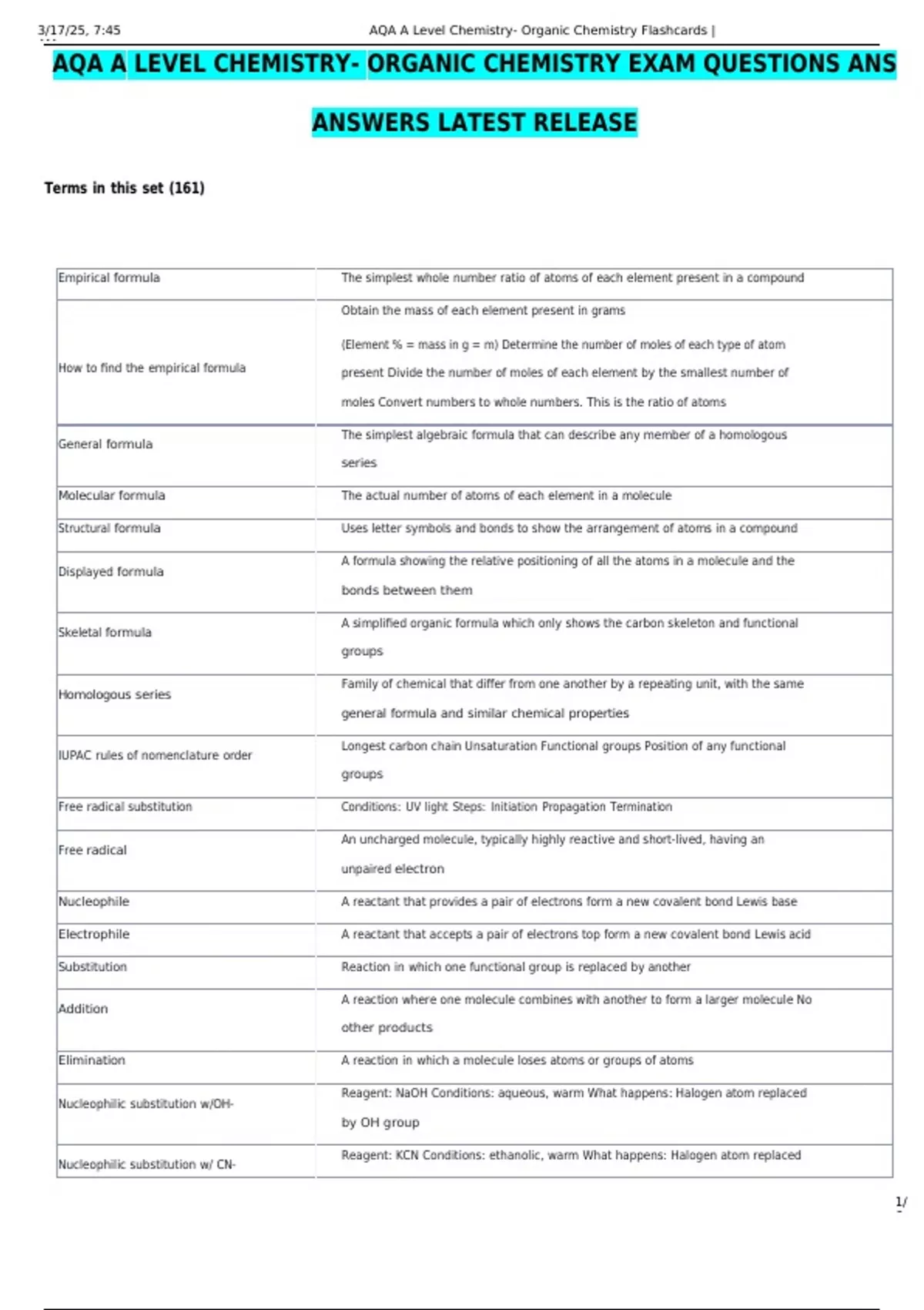 AQA A LEVEL CHEMISTRY- ORGANIC CHEMISTRY EXAM QUESTIONS ANS ANSWERS ...