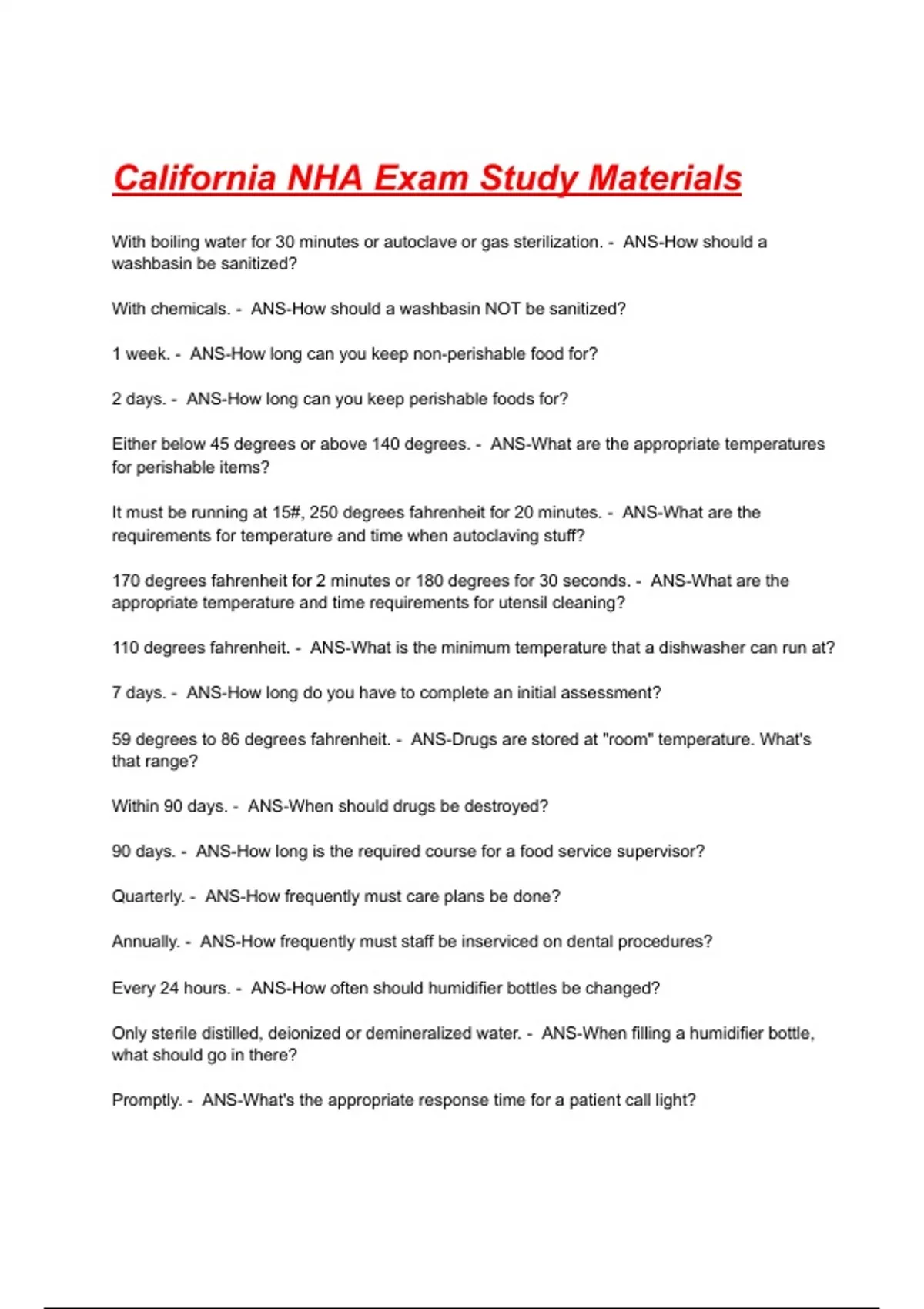 California NHA Exam Study Materials Questions and Answers 2025/2026( A+ ...