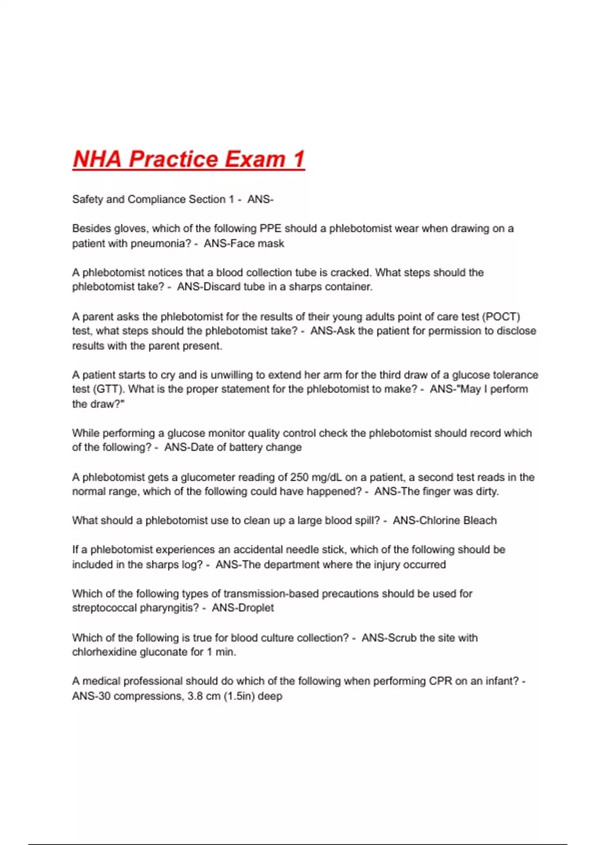 NHA Practice Exam 1 Questions with correct Answers 2025/2026(A+ GRADED ...