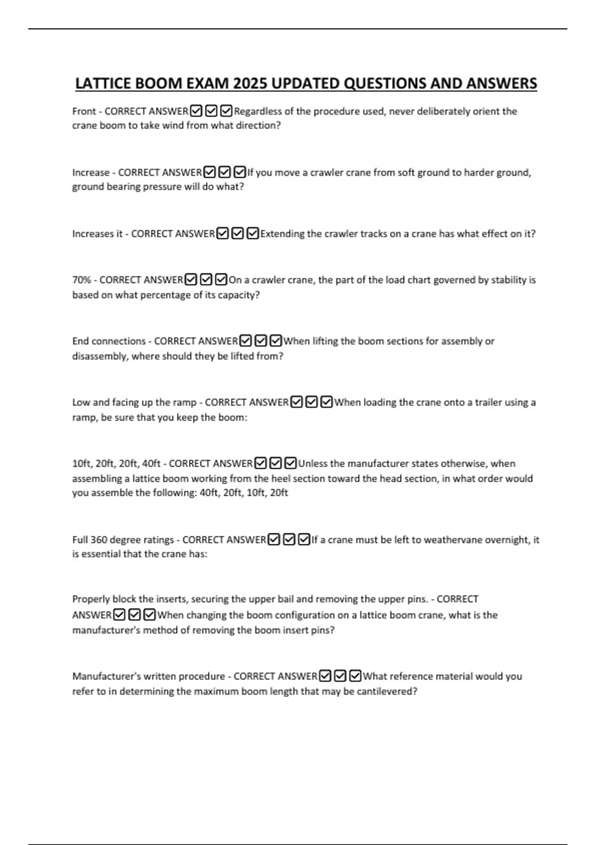 LATTICE BOOM EXAM 2025 UPDATED QUESTIONS AND ANSWERS - LATTICE BOOM ...