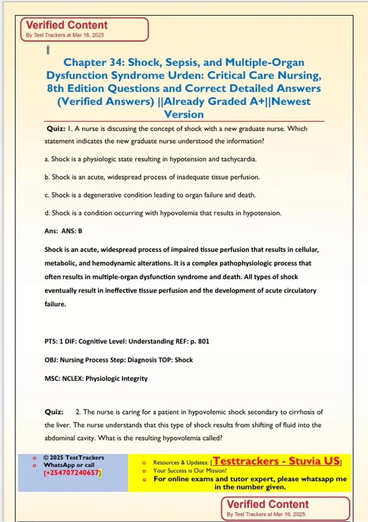 Chapter 34: Shock, Sepsis, and Multiple-Organ Dysfunction Syndrome Urden: Critical Care Nursing ...