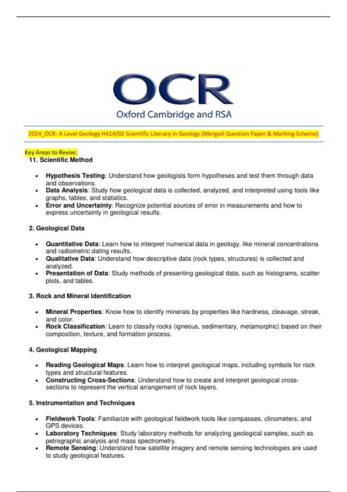 2024_OCR: A Level Geology H414/02 Scientific Literacy in Geology ...