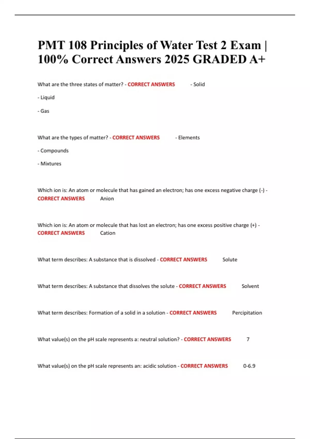PMT 108 Principles of Water Test 2 Exam | 100% Correct Answers 2025 ...