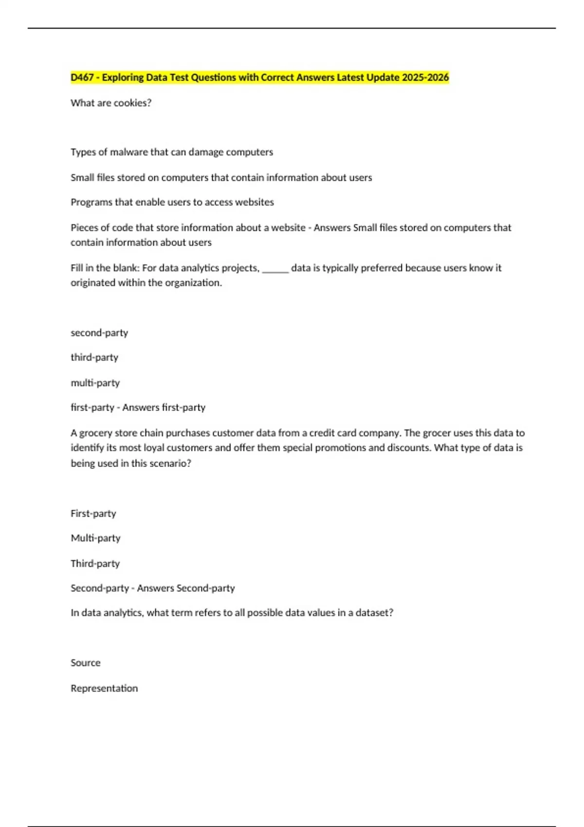 D467 - Exploring Data Test Questions with Correct Answers Latest Update ...