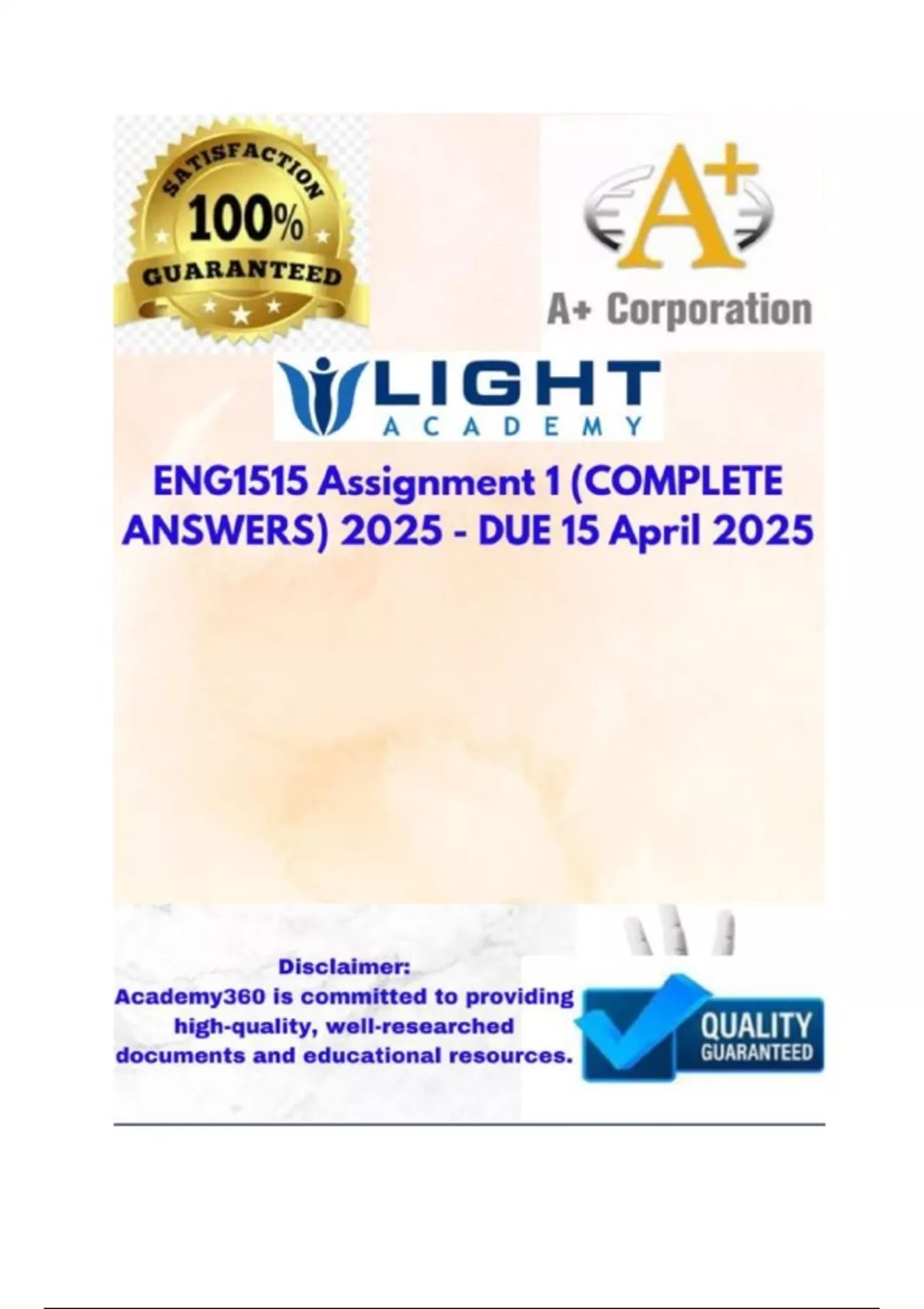 ENG1515 Assignment 1 (COMPLETE ANSWERS) 2025 - DUE 15 April 2025; 100% ...