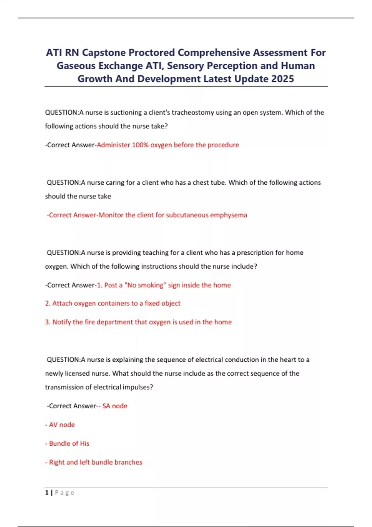 ATI RN Capstone Proctored Comprehensive Assessment For Gaseous Exchange ...
