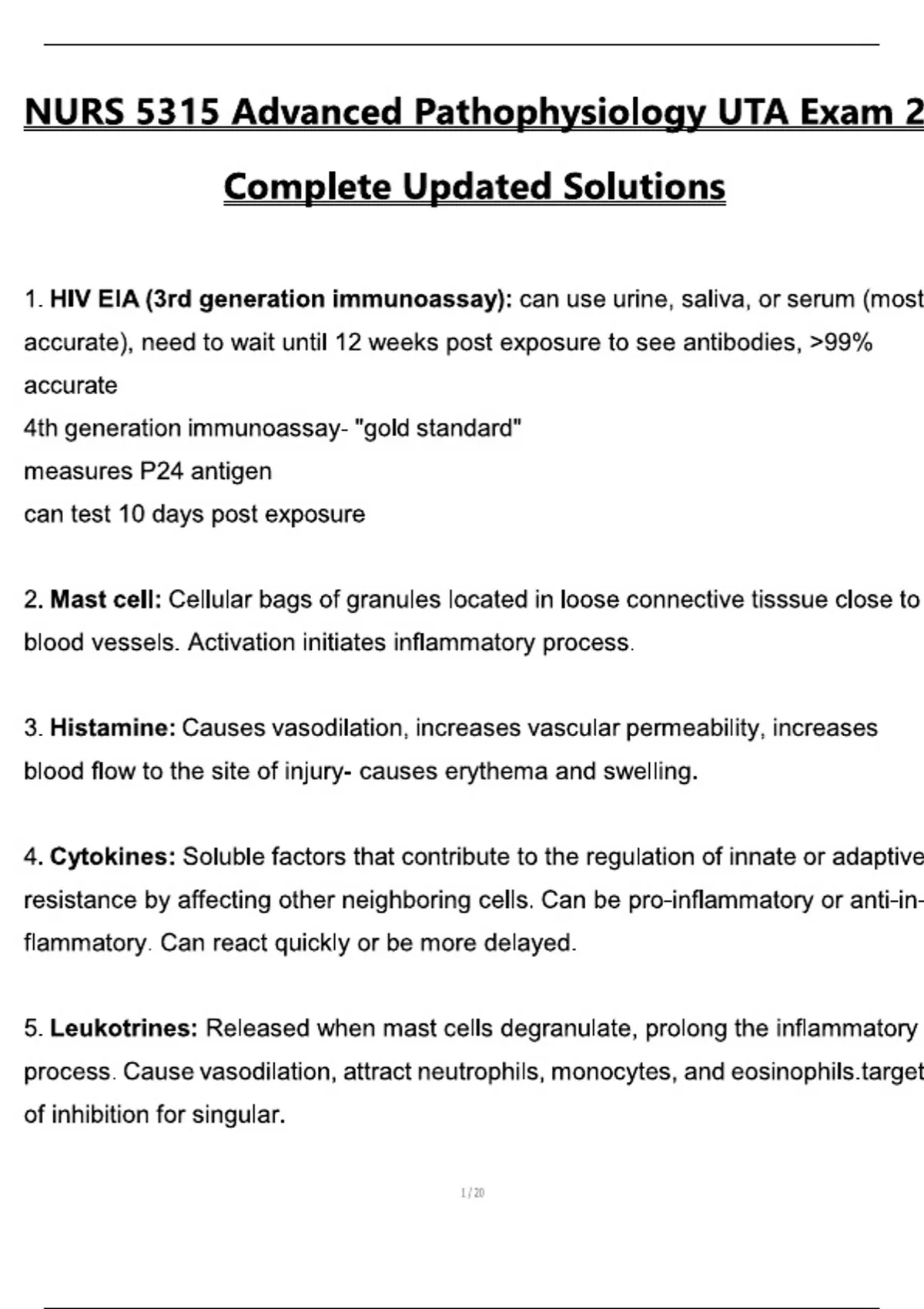 NURS 5315: Advanced Pathophysiology 2025 UTA Exam 2 LATEST UPDATED ...