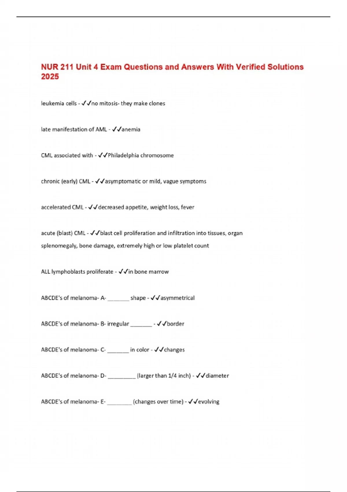 NUR 211 Unit 4 Exam Questions and Answers With Verified Solutions 2025 ...