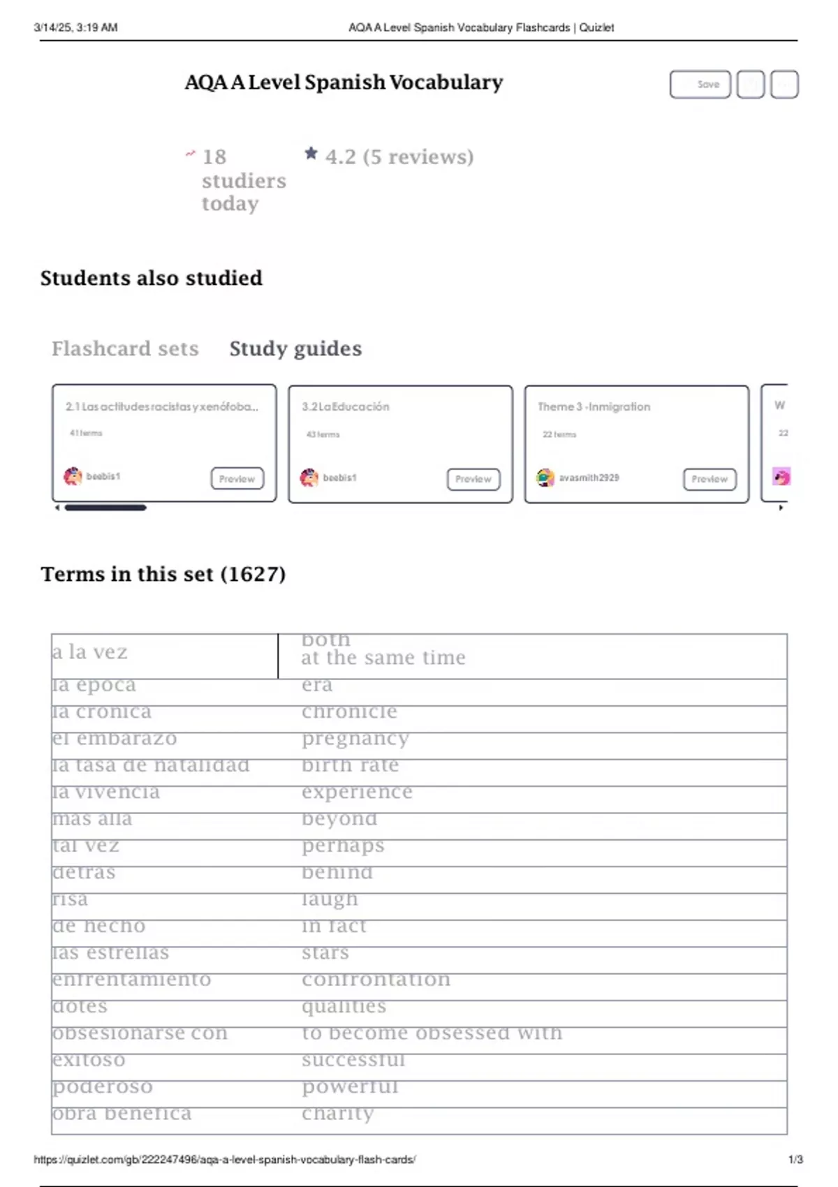 AQA A Level Spanish Vocabulary Complete Questions with Correct Answers ...
