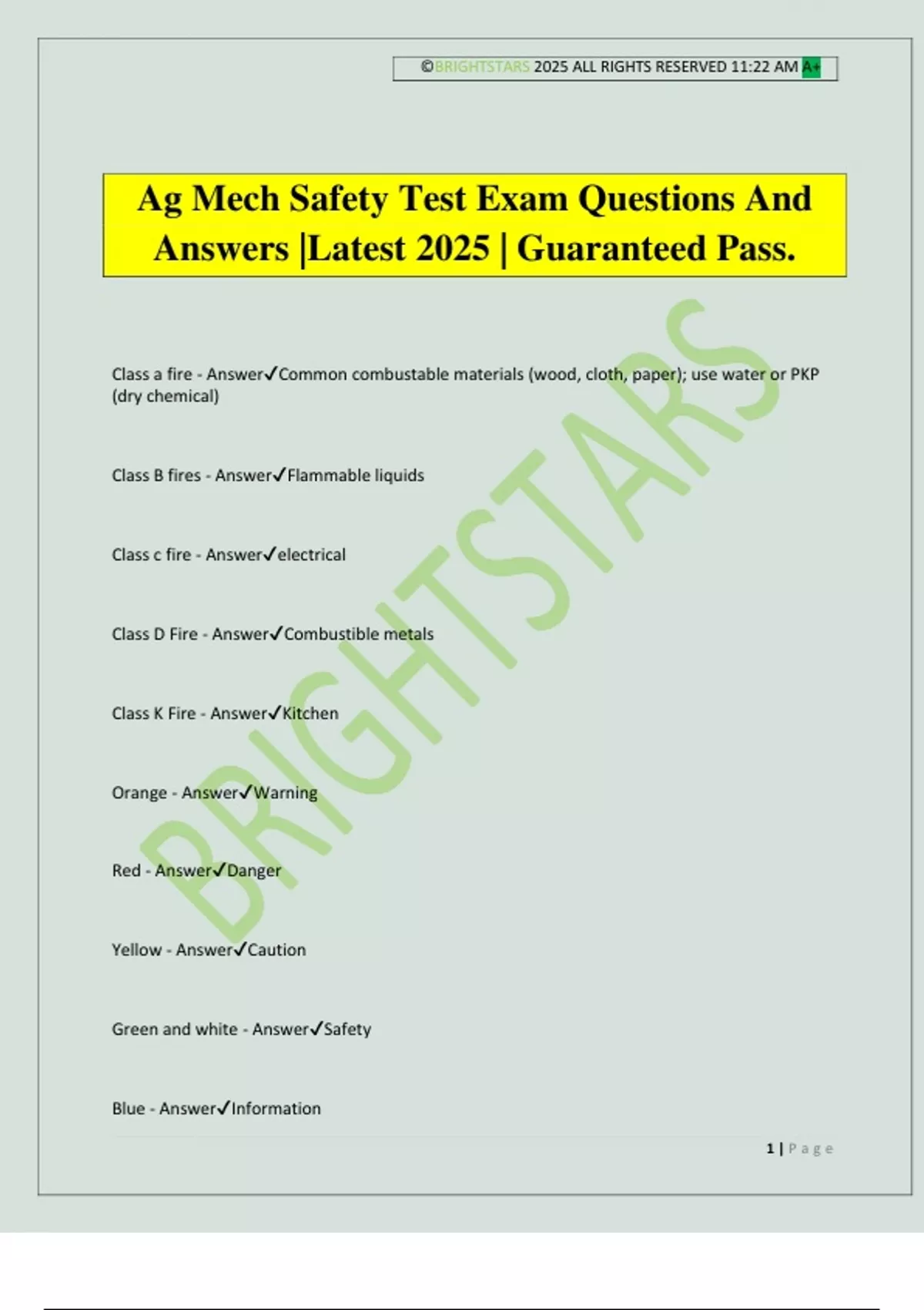 Ag Mech Safety Test Exam Questions And Answers |Latest 2025 ...