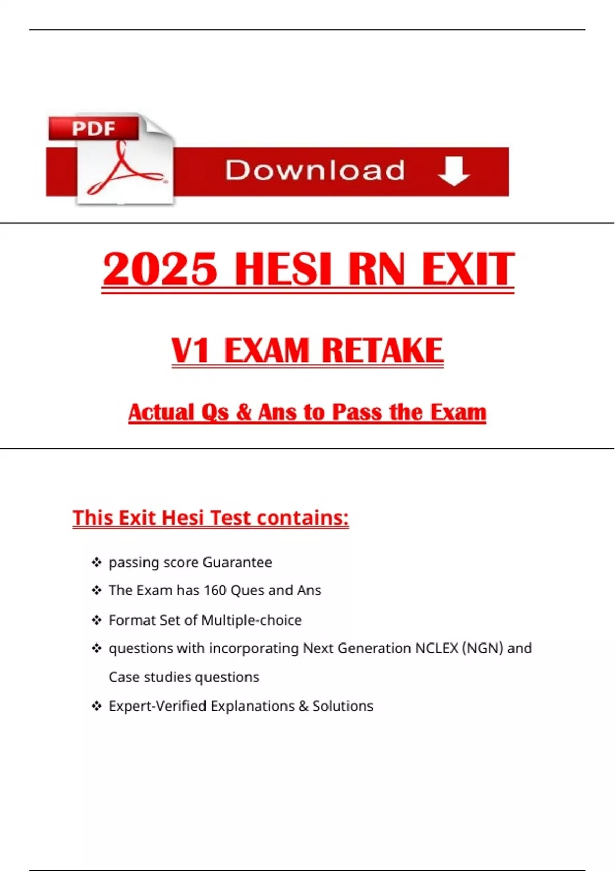 2025 HESI RN Exit Exam (V1) Retake Actual Qs & Ans to Pass the Exam ...