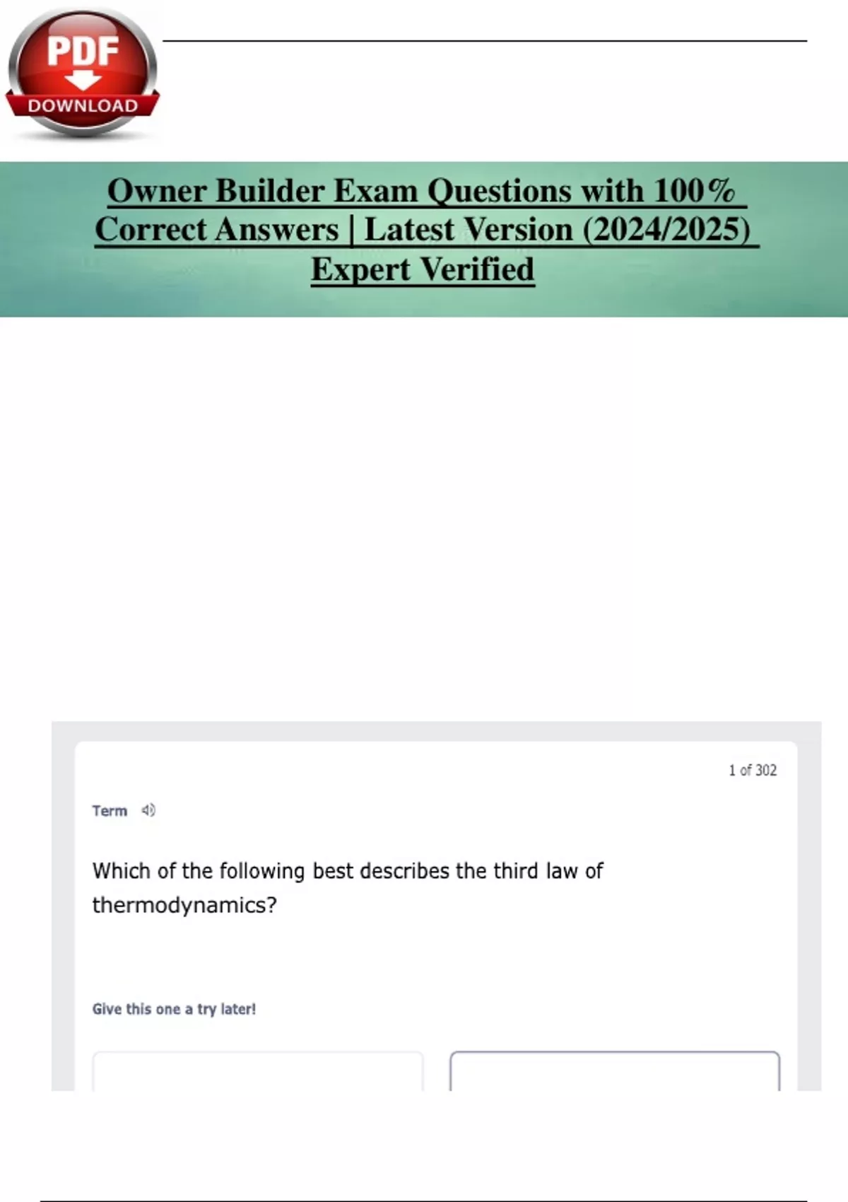 Owner Builder Exam Questions with 100% Correct Answers | Latest Version ...