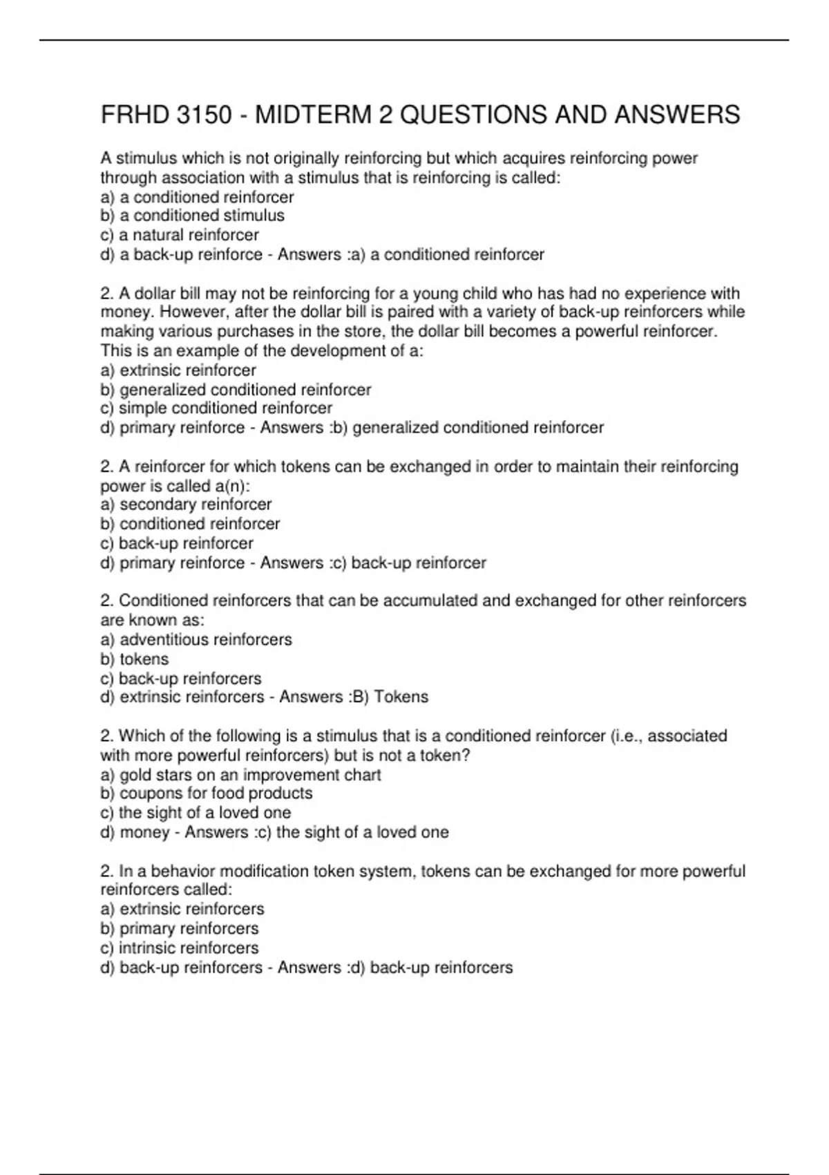 FRHD 3150 - MIDTERM 2 QUESTIONS AND ANSWERS - FRHD 3150 - Stuvia US