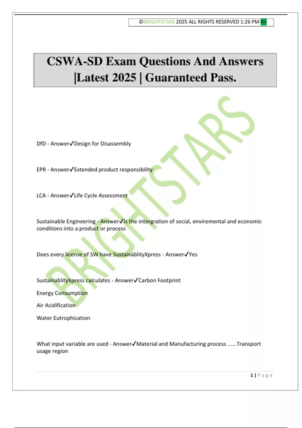 CSWA-SD Exam Questions And Answers |Latest 2025 | Guaranteed Pass ...