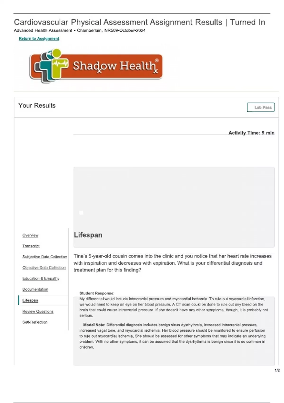 Cardiovascular Physical Assessment Assignment Completed Shadow Health ...