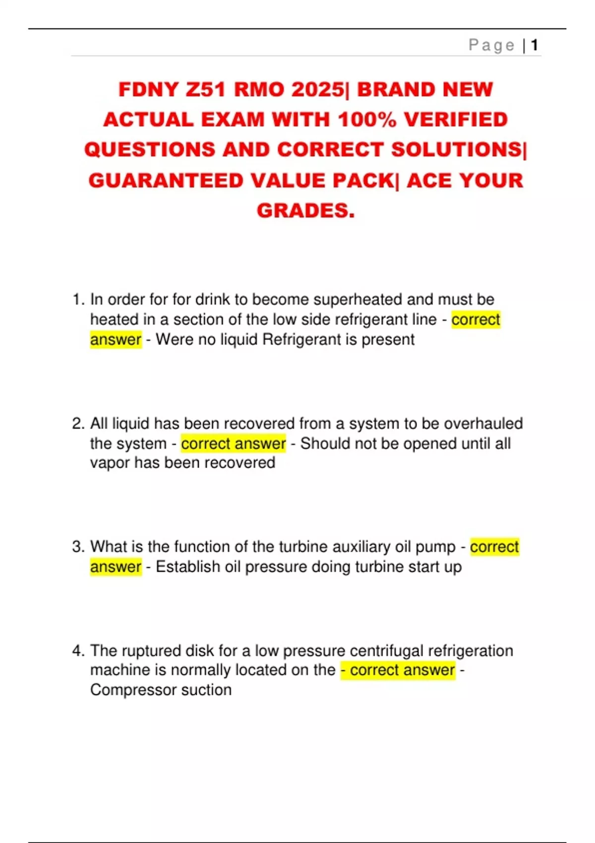 FDNY Z51 RMO 2025| BRAND NEW ACTUAL EXAM WITH 100% VERIFIED QUESTIONS AND CORRECT SOLUTIONS ...