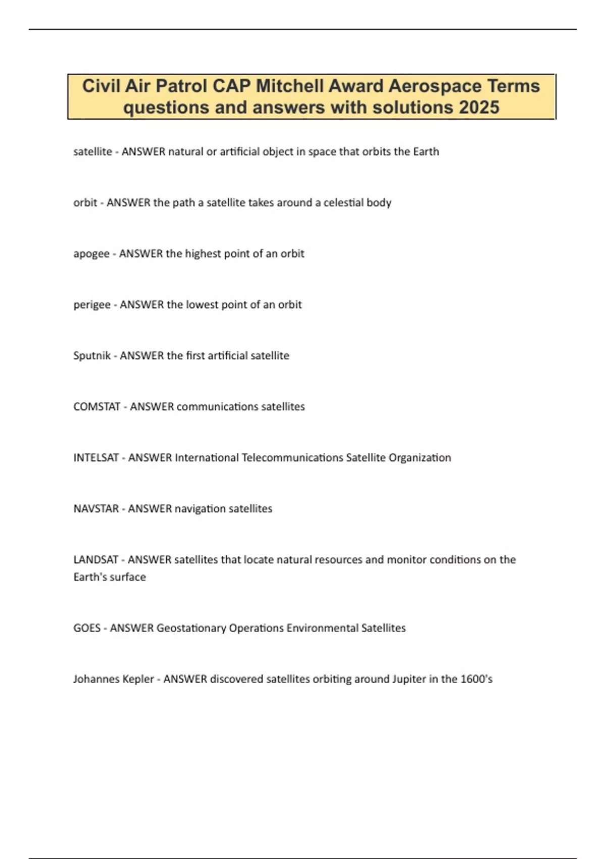 Civil Air Patrol CAP Mitchell Award Aerospace Terms questions and ...