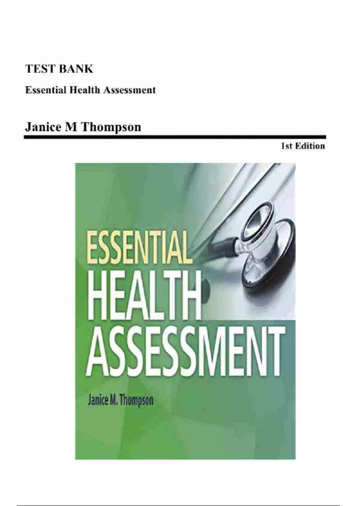Test Bank For Essential Health Assessment 1st Edition By Janice M ...