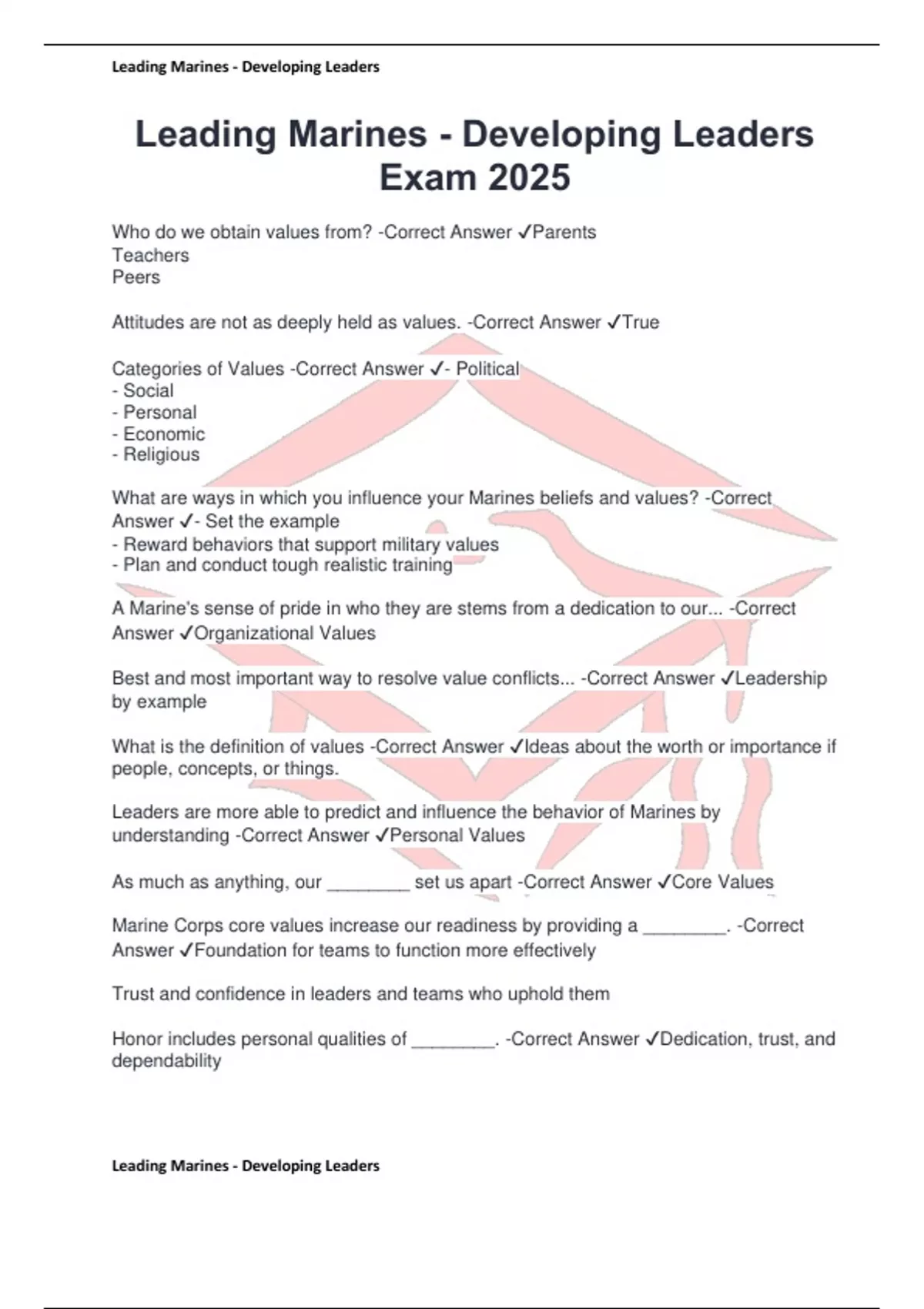 Leading Marines - Developing Leaders Exam 2025 - Leading marines ...