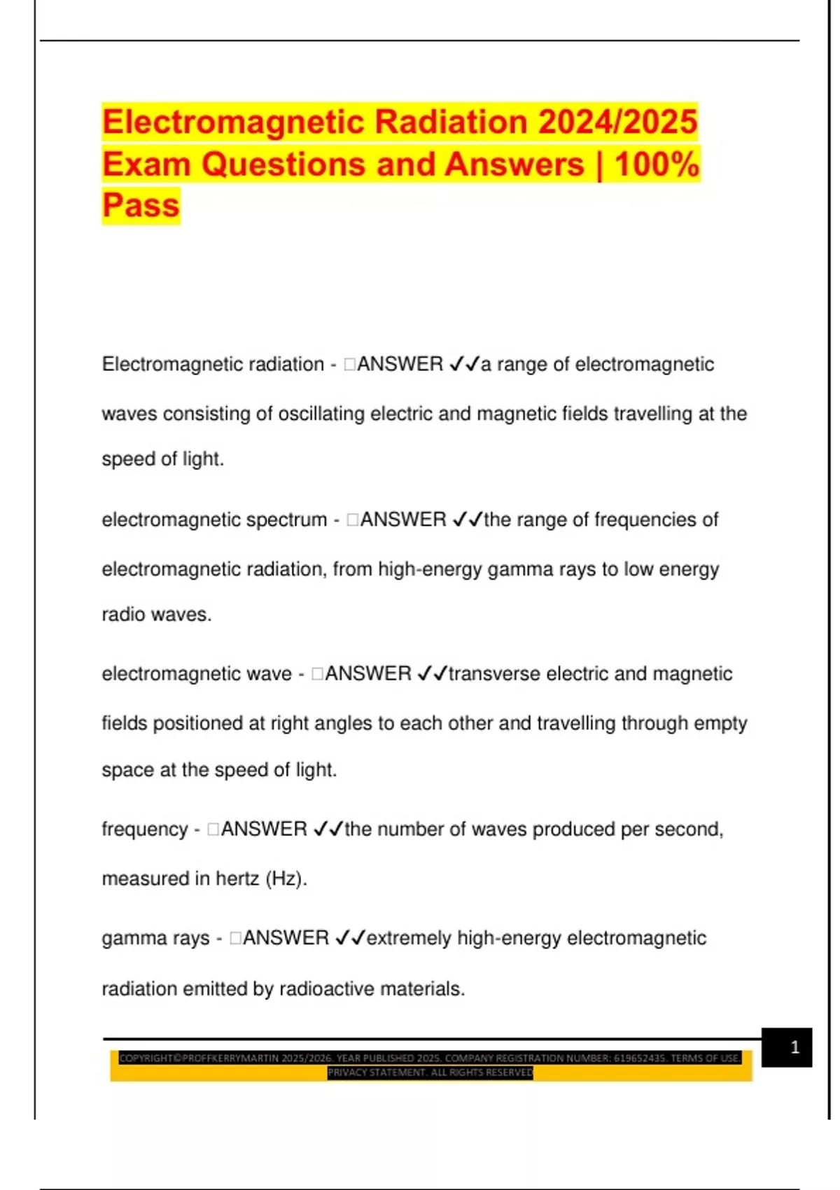 Electromagnetic Radiation 2024/2025 Exam Questions and Answers | 100% ...