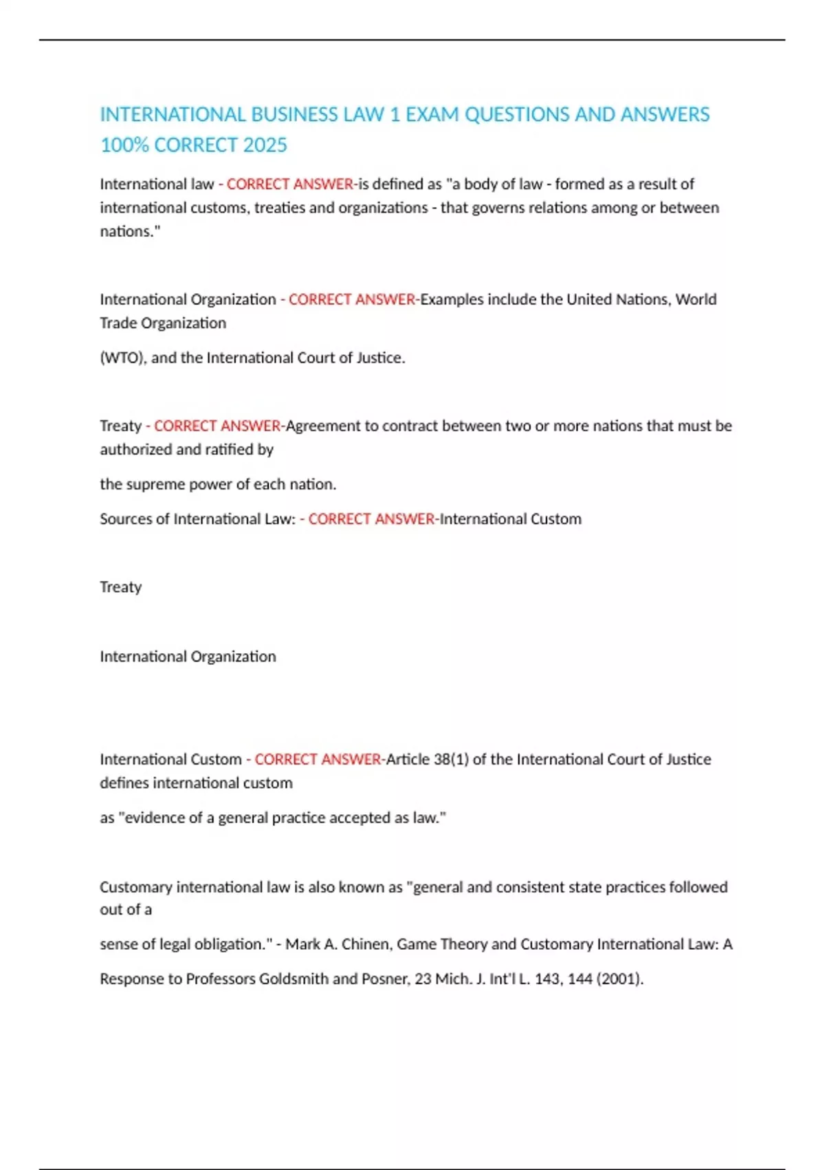 INTERNATIONAL BUSINESS LAW 1 EXAM QUESTIONS AND ANSWERS 100% CORRECT ...