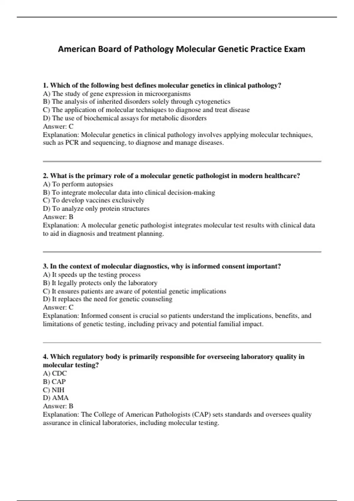 American Board of Pathology Molecular Genetic Practice Exam - Computers ...