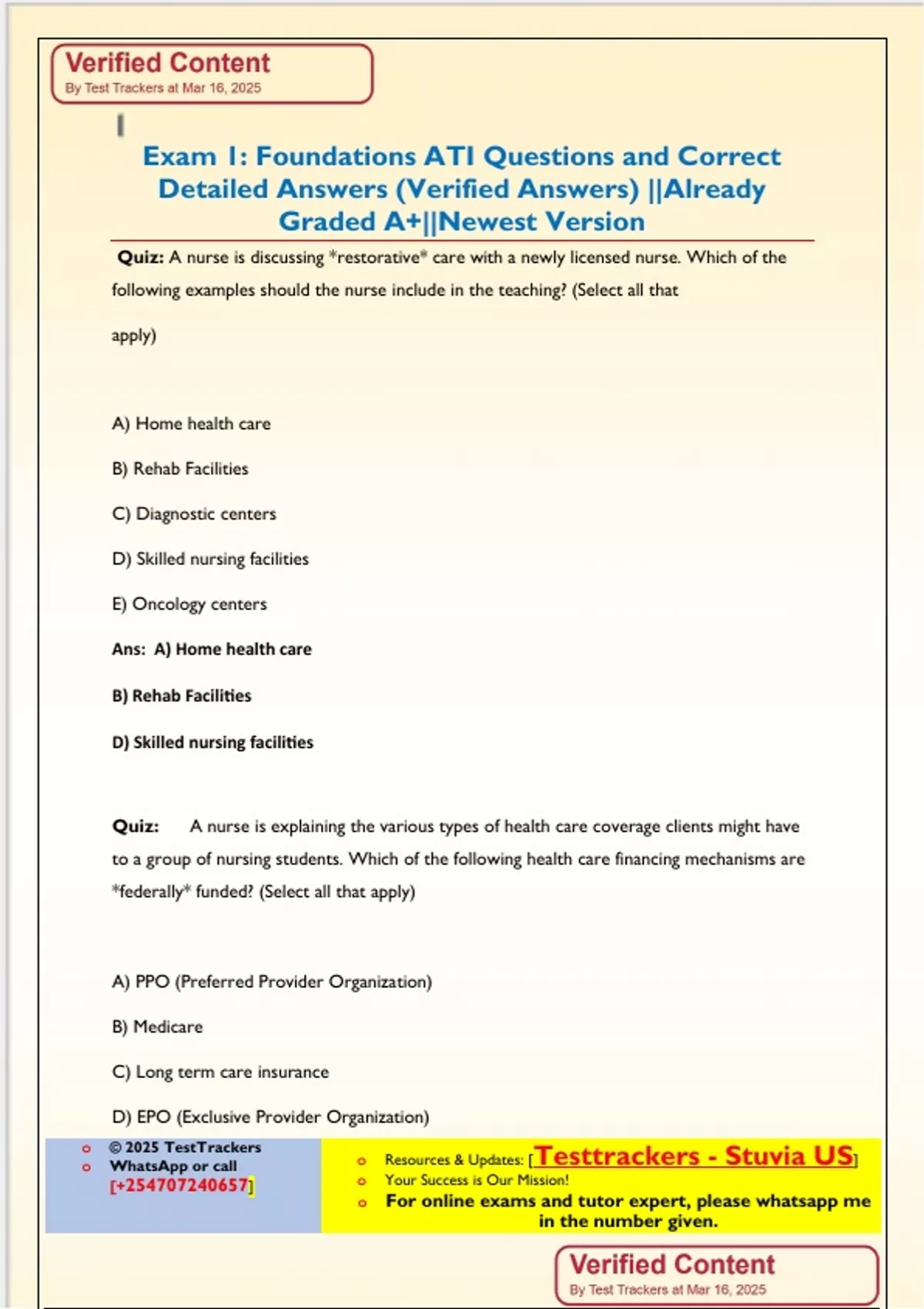 Exam 1: Foundations ATI Questions and Correct Detailed Answers ...
