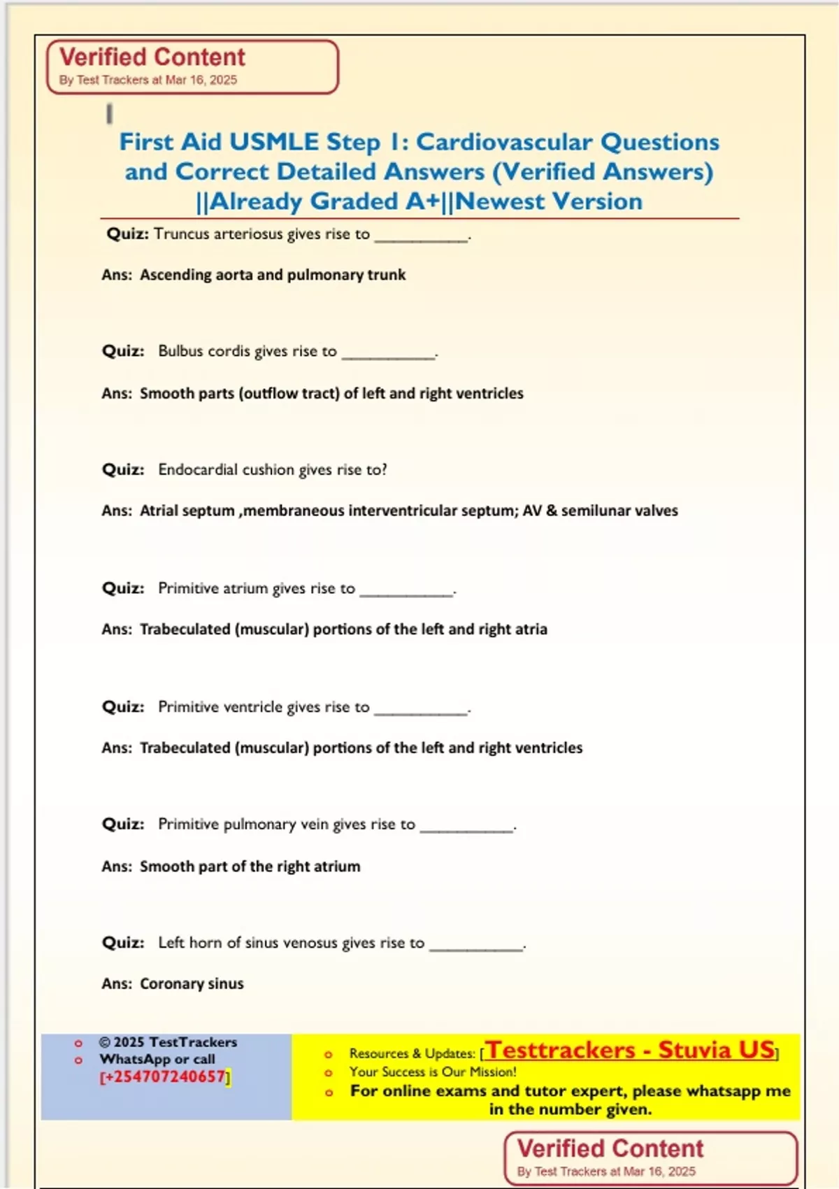 First Aid USMLE Step 1: Cardiovascular Questions and Correct Detailed ...