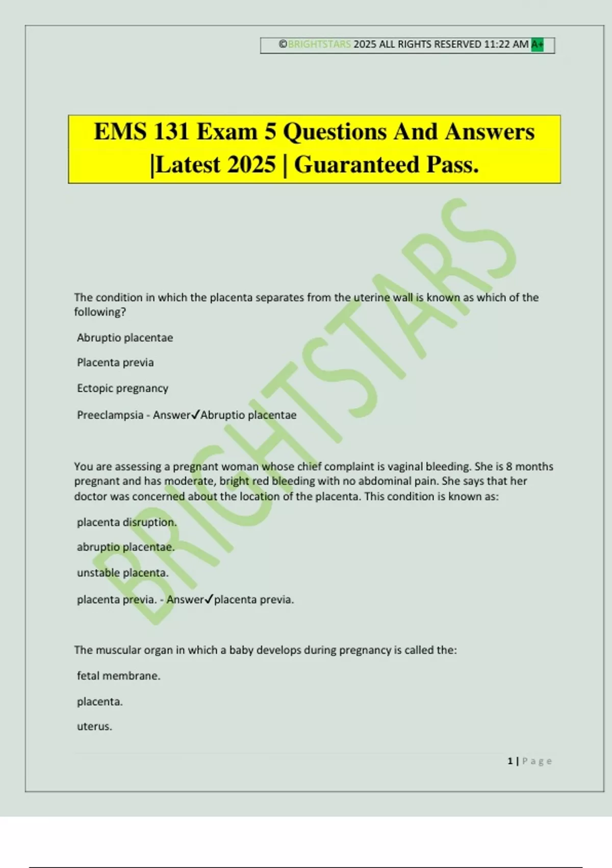 EMS 131 Exam 5 Questions And Answers |Latest 2025 | Guaranteed Pass ...