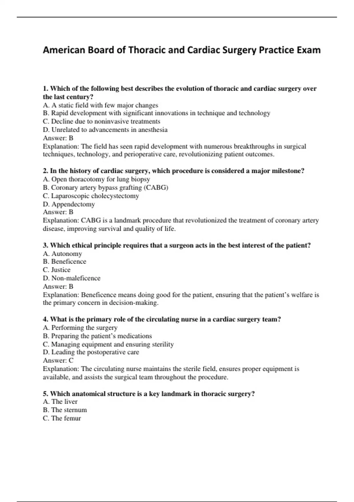 American Board of Thoracic and Cardiac Surgery Practice Exam ...