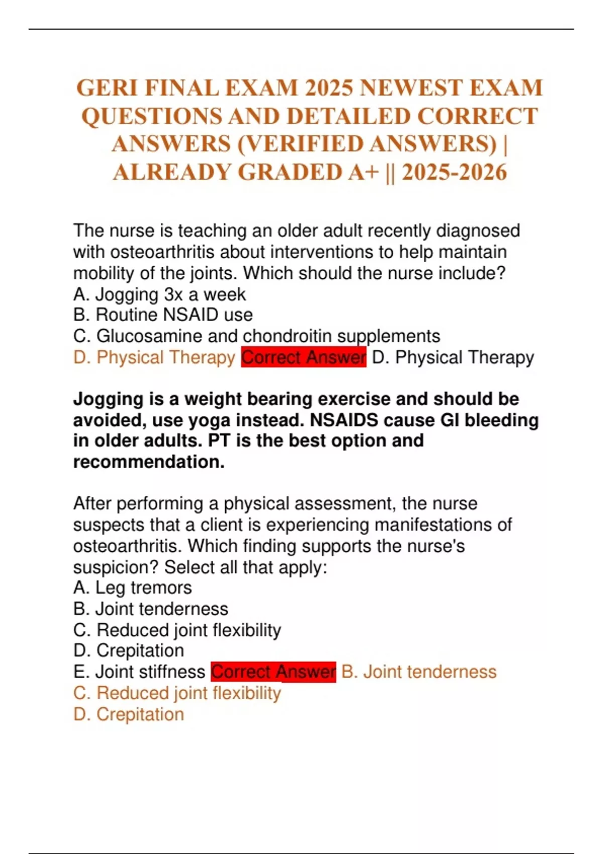 GERI FINAL EXAM 2025 NEWEST EXAM QUESTIONS AND DETAILED CORRECT ANSWERS (VERIFIED ANSWERS ...