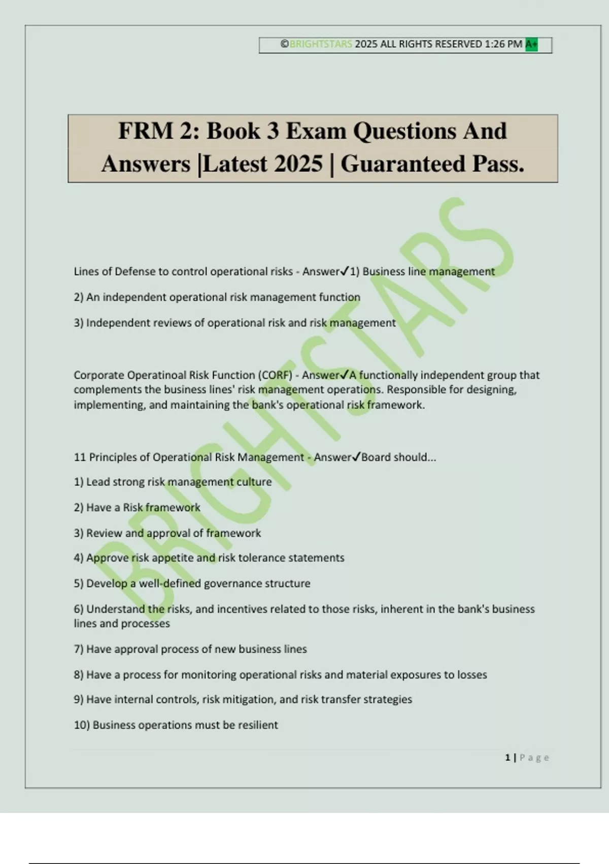 FRM 2: Book 3 Exam Questions And Answers |Latest 2025 | Guaranteed Pass ...