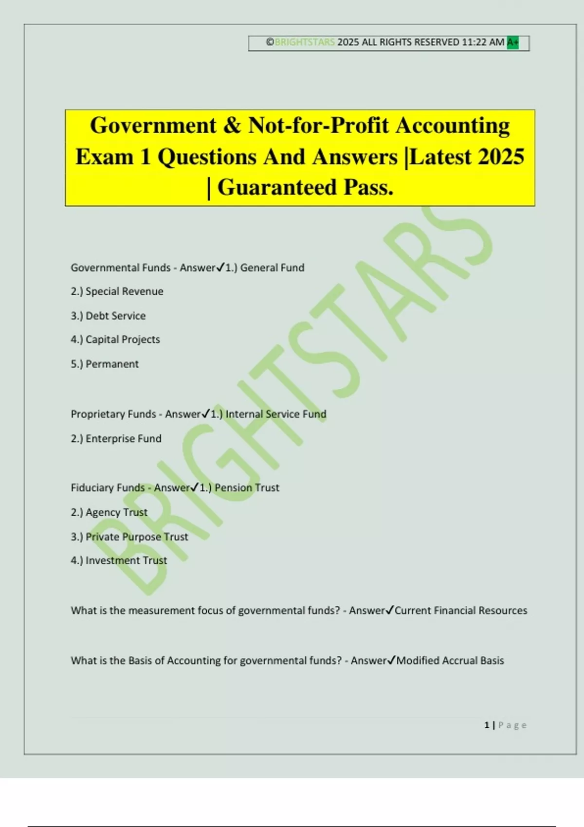 Government & Not-for-Profit Accounting Exam 1 Questions And Answers ...