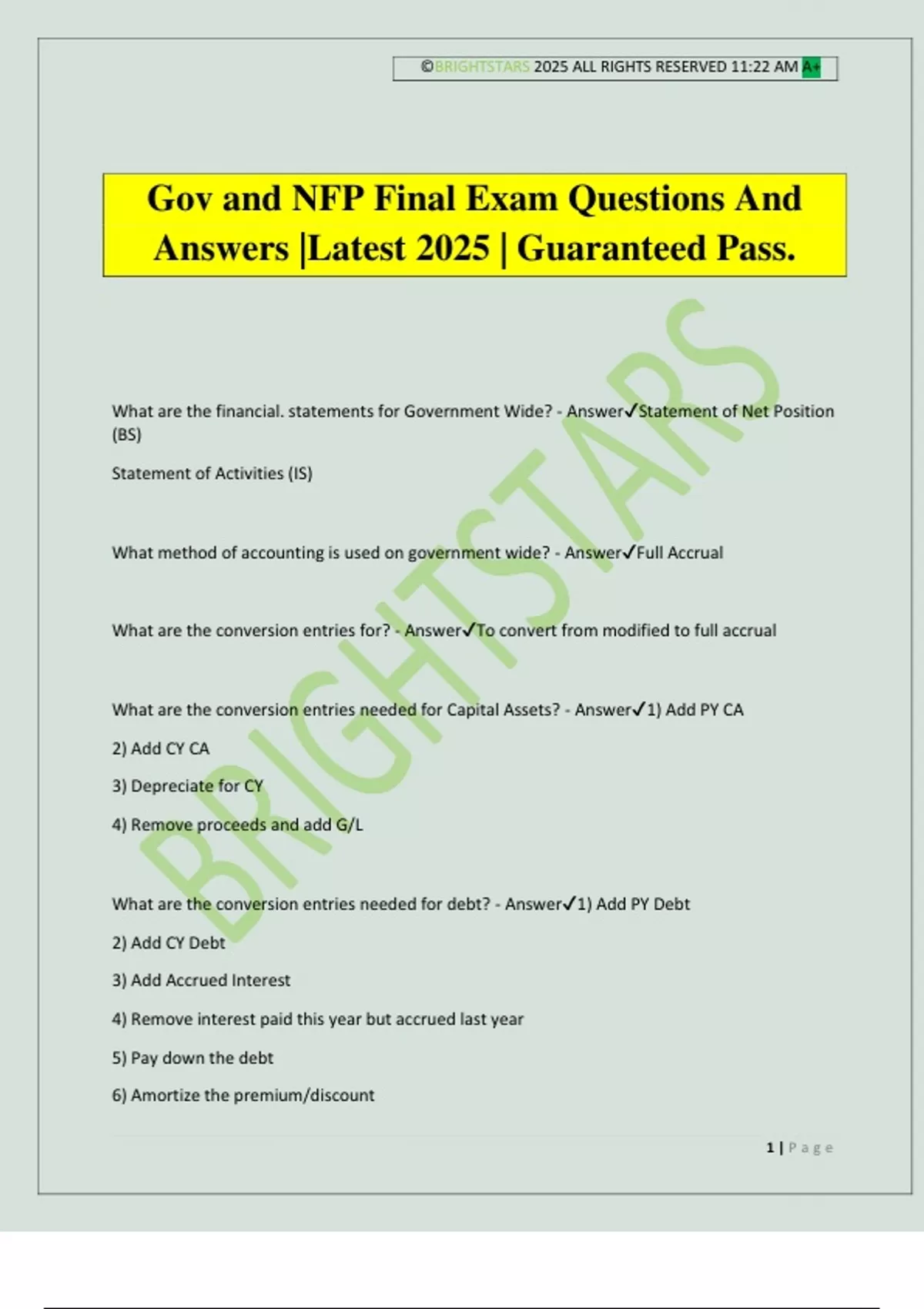 Gov and NFP Final Exam Questions And Answers |Latest 2025 | Guaranteed ...