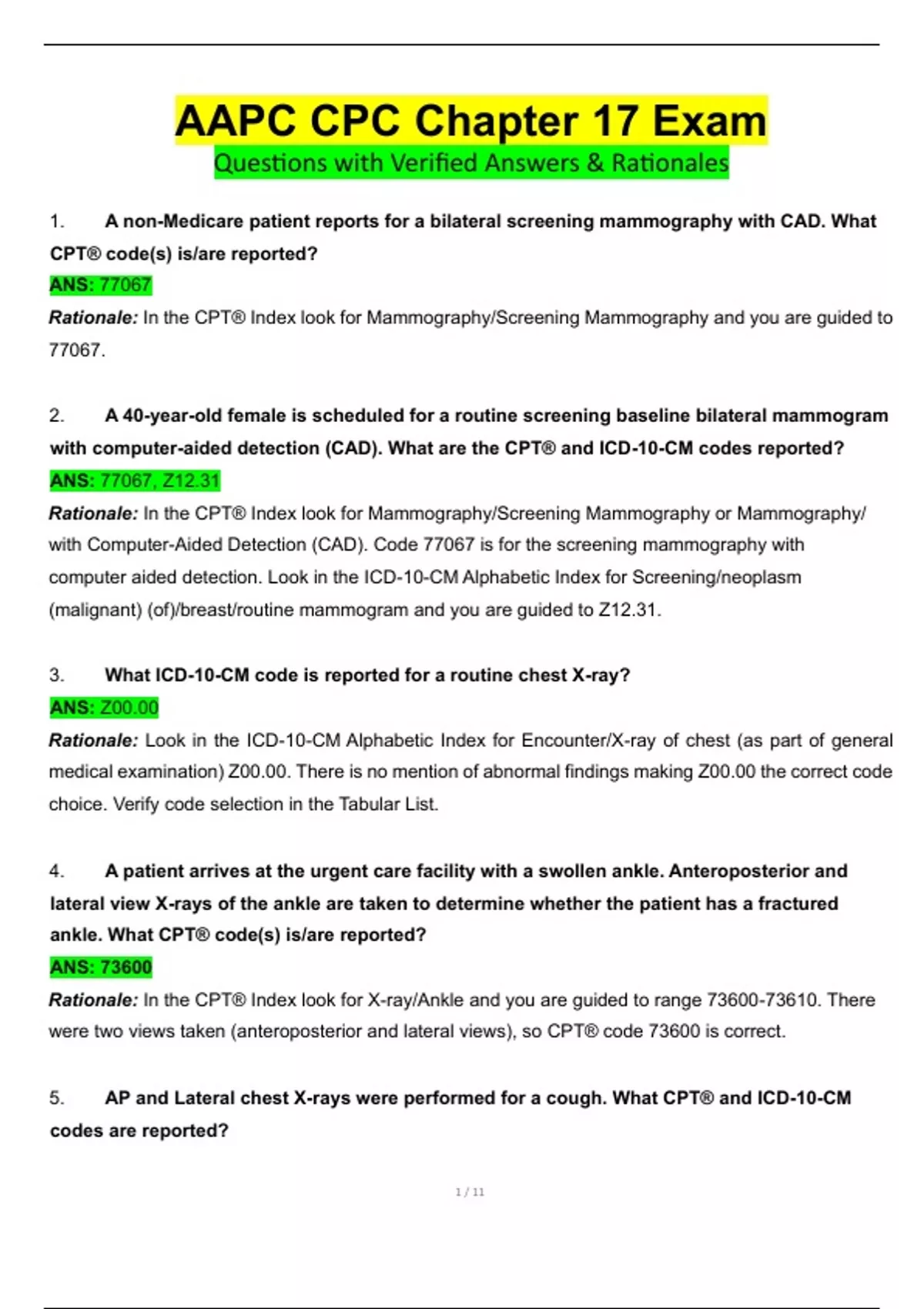 AAPC CPC Chapter 17 Exam /spring 2025 /with verified Answers and ...