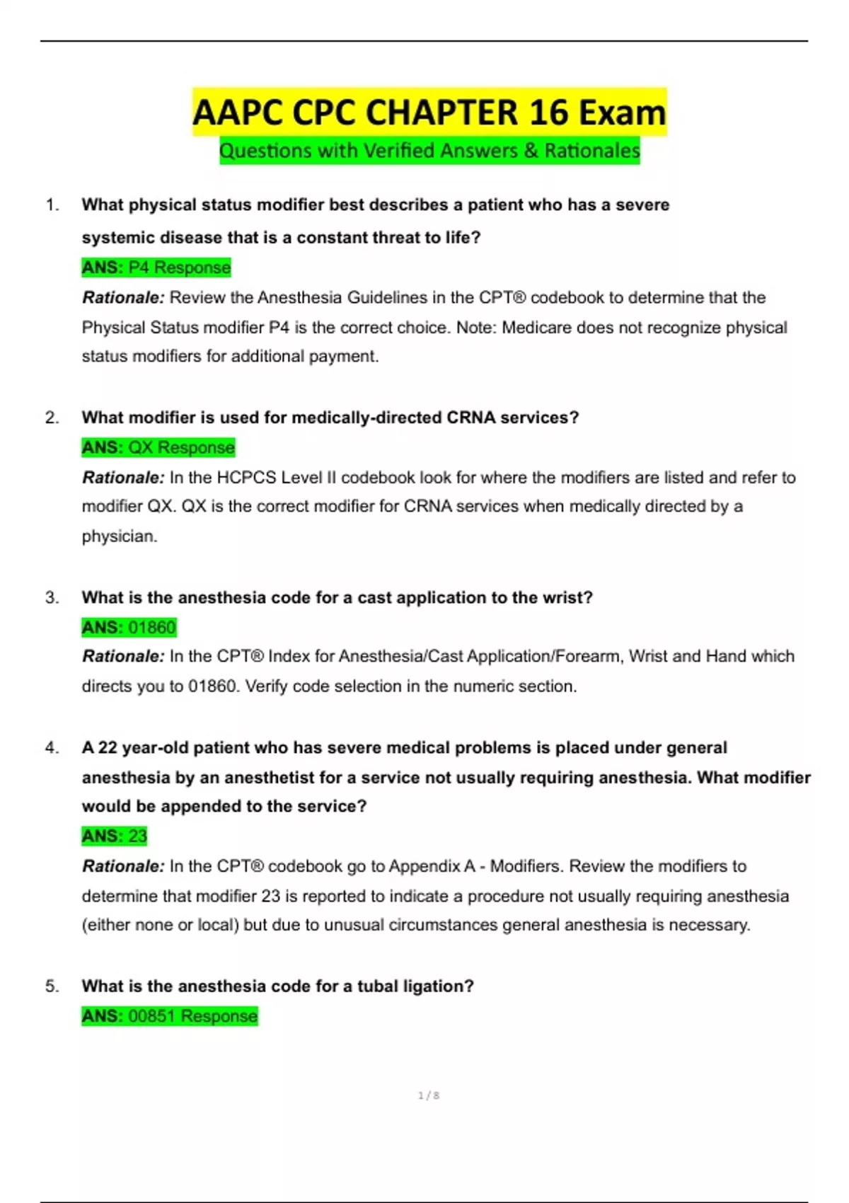 AAPC CPC Chapter 16 Exam /spring 2025 /with verified answers and rationales - AAPC CPC - Stuvia US
