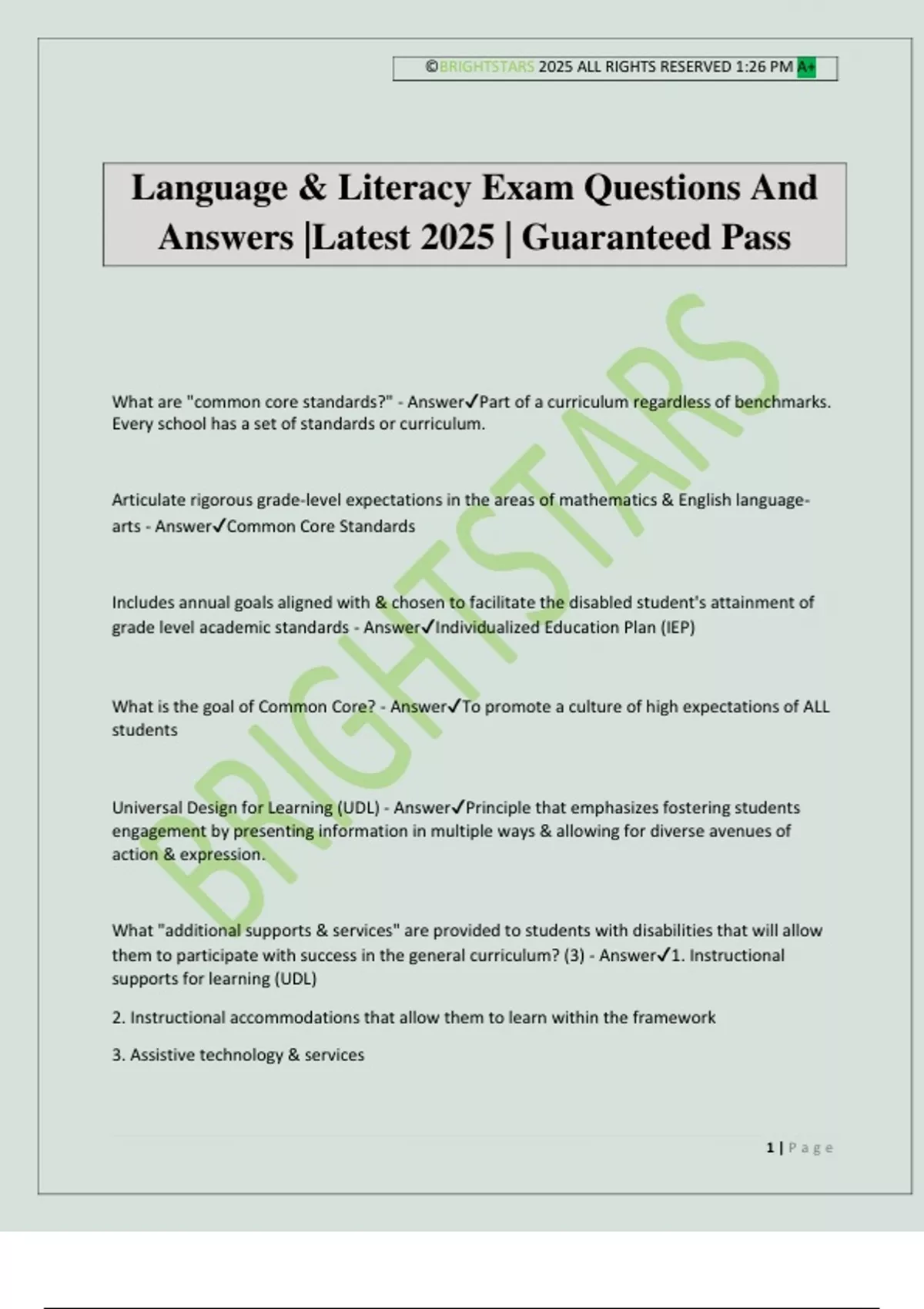 Language & Literacy Exam Questions And Answers |Latest 2025 ...