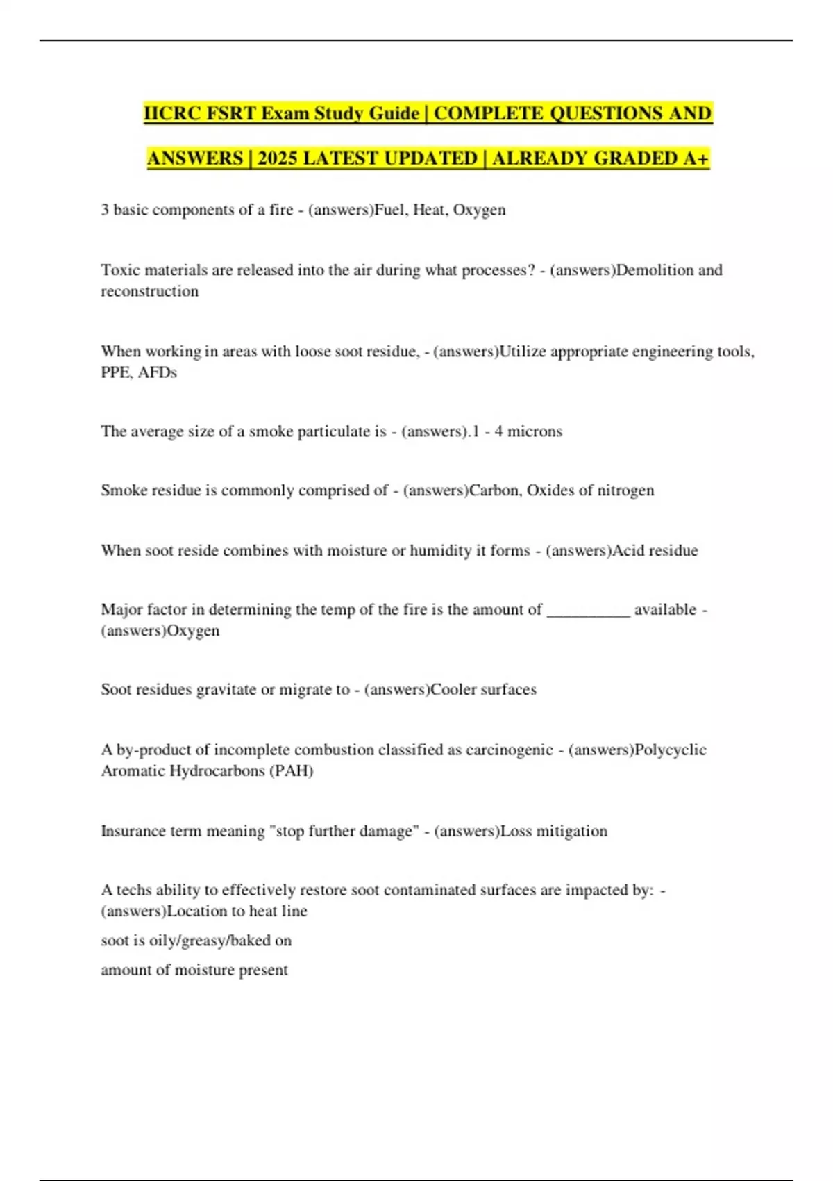 IICRC FSRT Exam Study Guide | COMPLETE QUESTIONS AND ANSWERS | 2025 ...