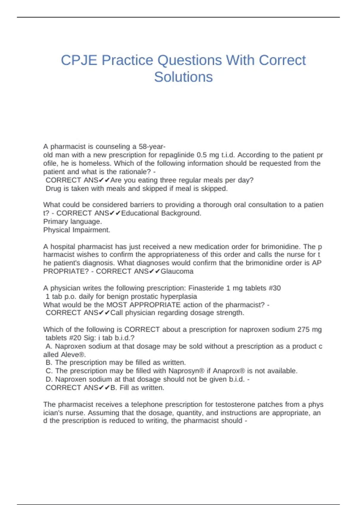 CPJE Practice Questions With Correct Solutions - CPJE - Stuvia US