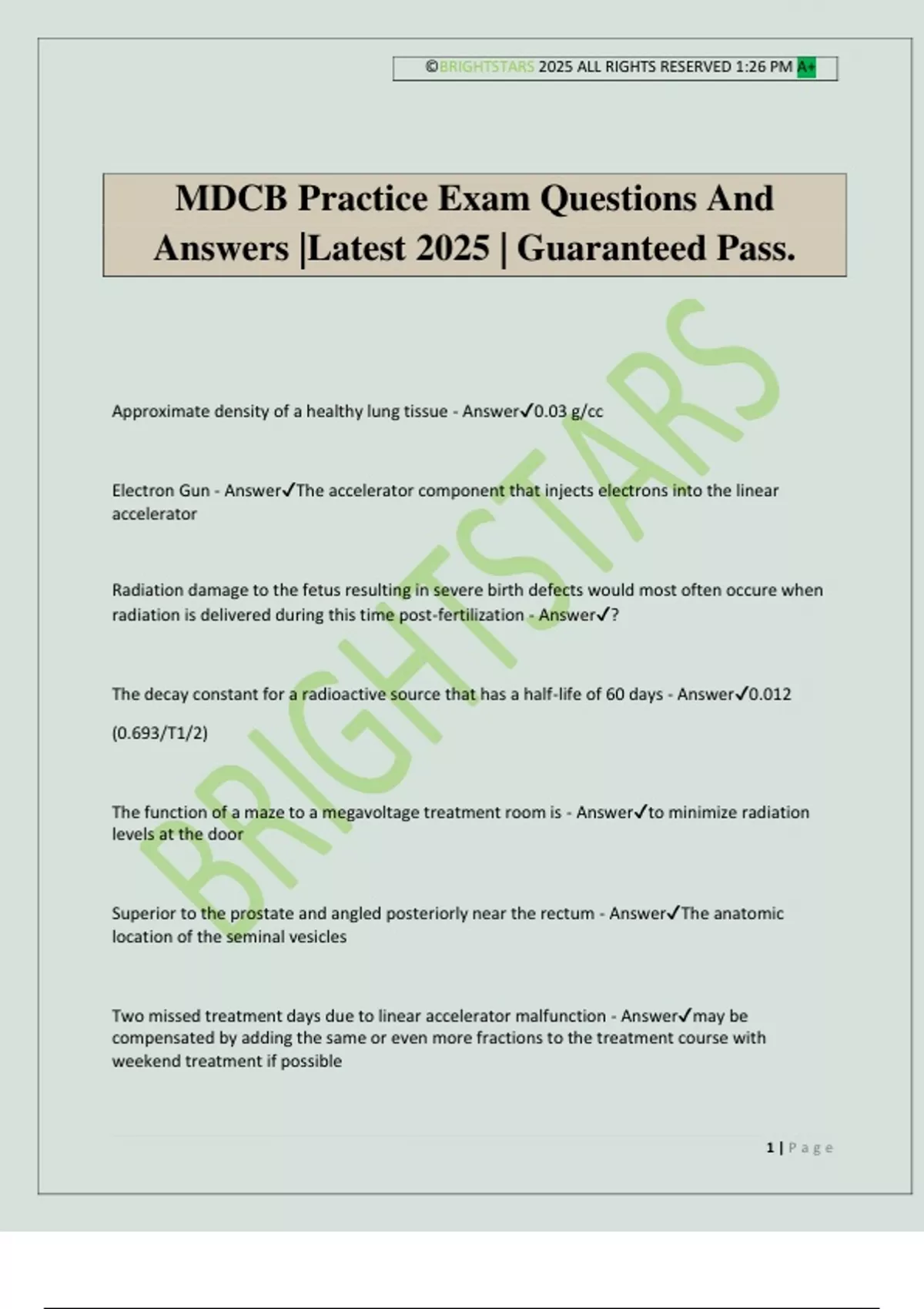 MDCB Practice Exam Questions And Answers |Latest 2025 | Guaranteed Pass ...