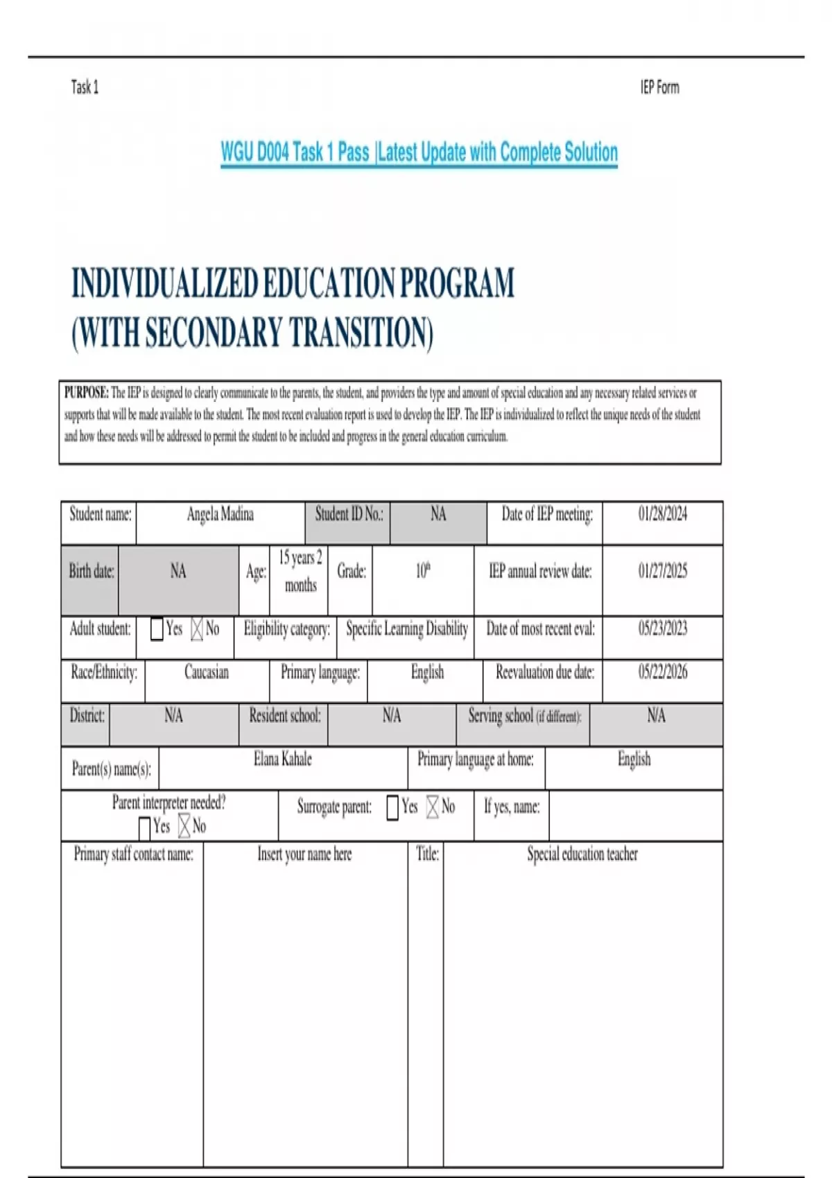 WGU D004 Task 1 Pass |Latest Update with Complete Solution - WGU D004 ...