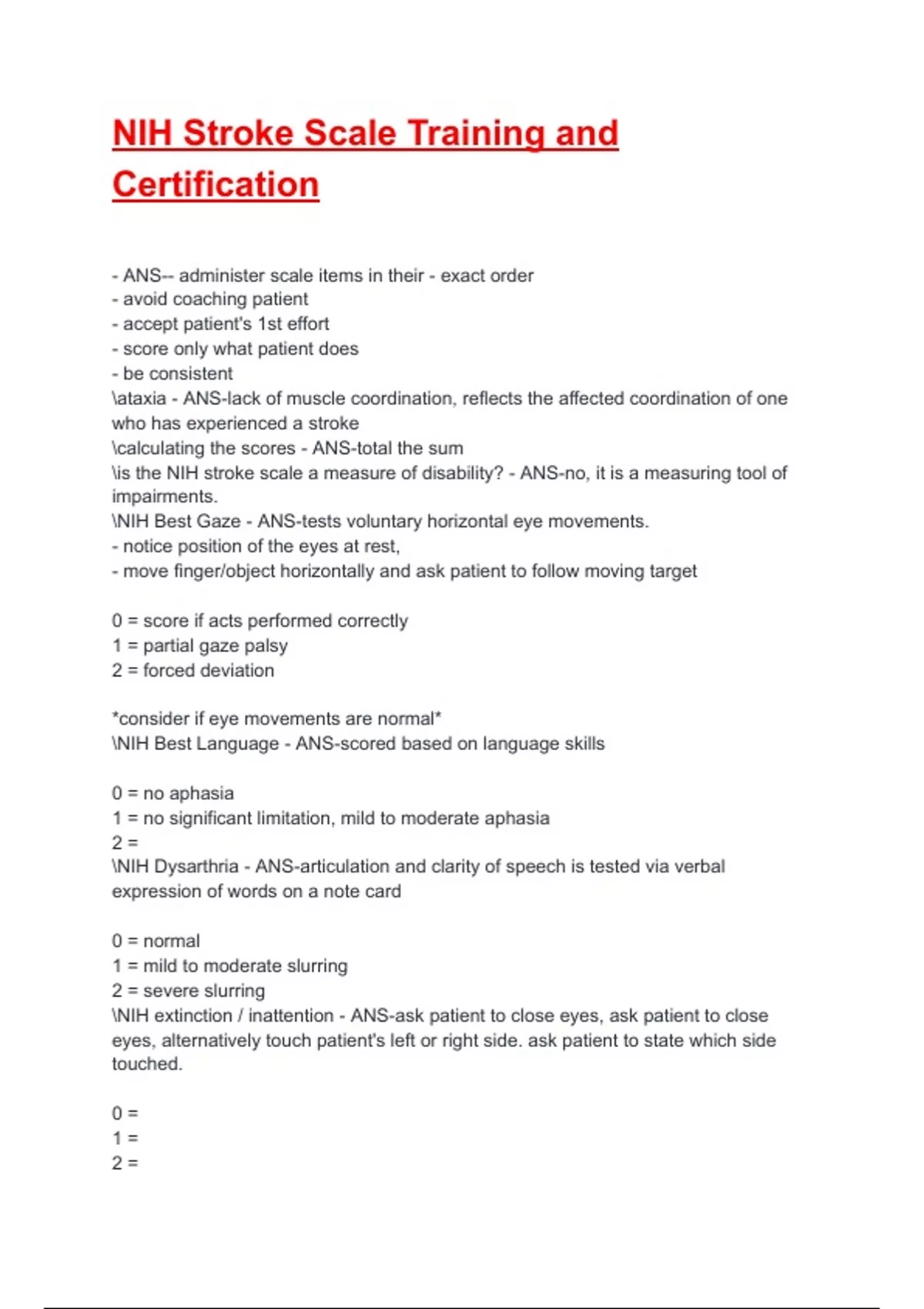 NIH Stroke Scale Training and Certification Exam 2025/2026 Questions With Completed & Verified ...