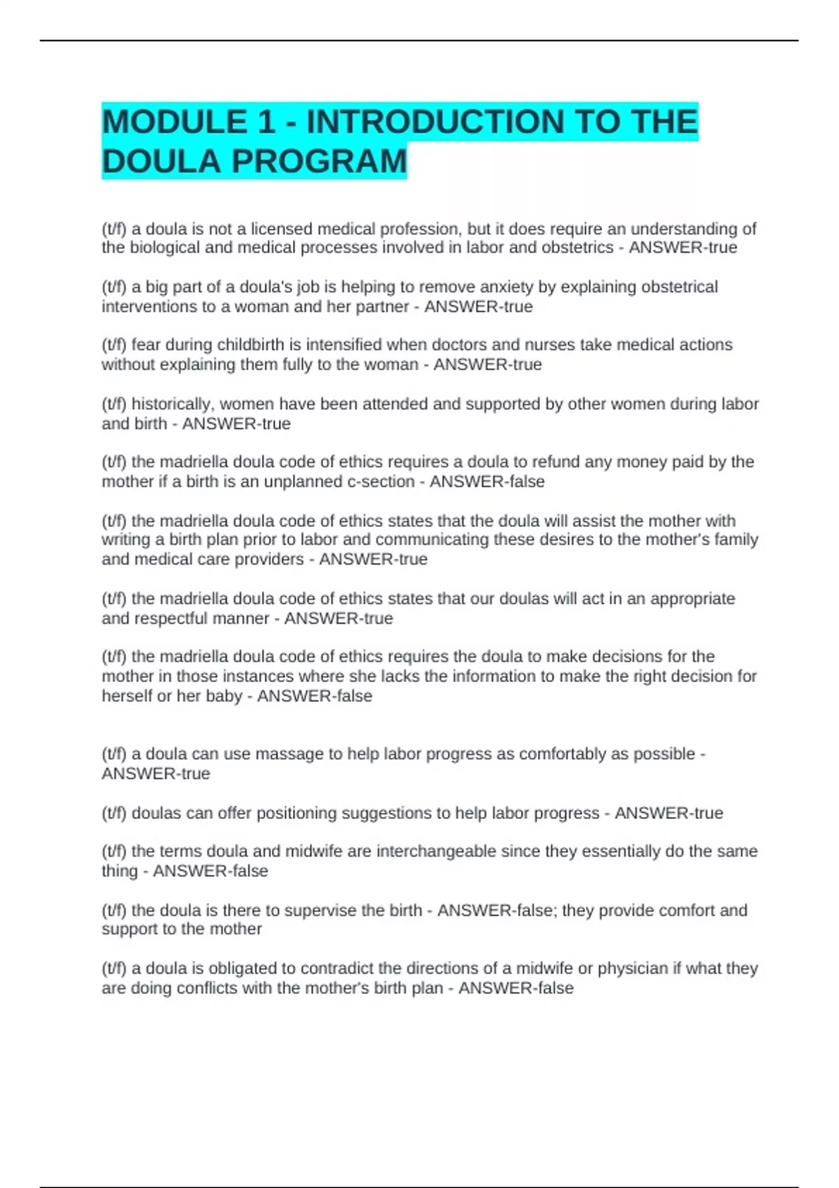 MODULE 1 - INTRODUCTION TO THE DOULA PROGRAM - MODULE 1 - INTRODUCTION TO THE DOULA PROGRAM ...