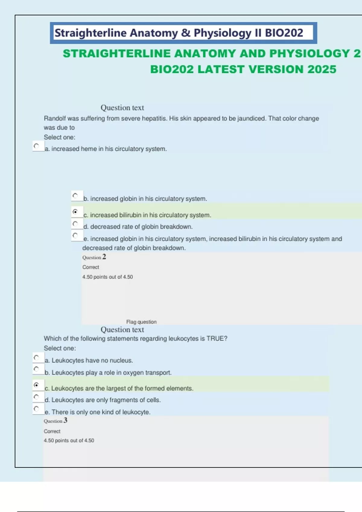 STRAIGHTERLINE ANATOMY AND PHYSIOLOGY 2 BIO202 LATEST VERSION 2025 ...