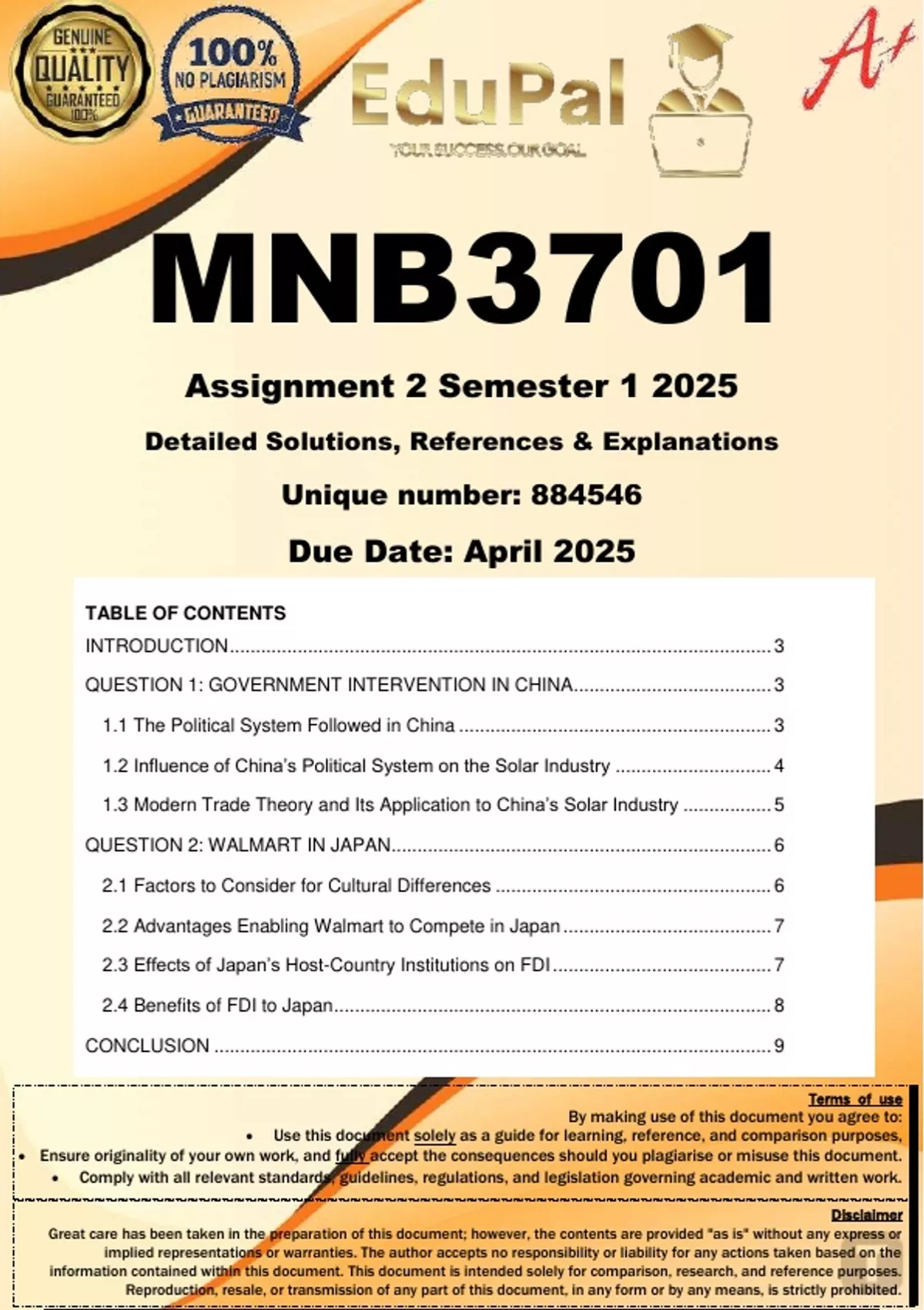 MNB3701 Assignment 2 (COMPLETE ANSWERS) Semester 1 2025 (884546)- DUE ...
