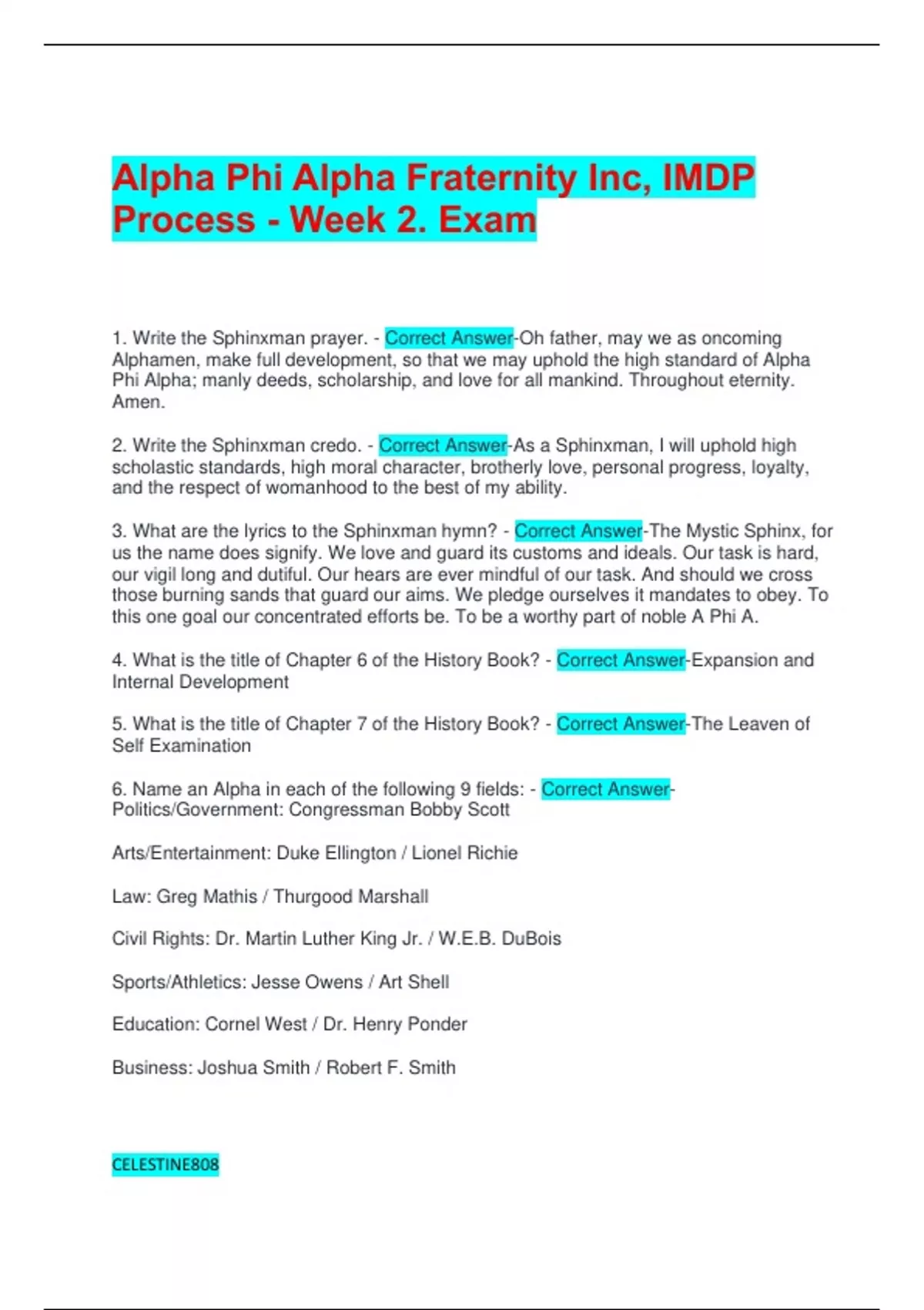 Alpha Phi Alpha Fraternity Inc, IMDP Process - Week 2. Exam - Alpha Phi Alpha - Stuvia US