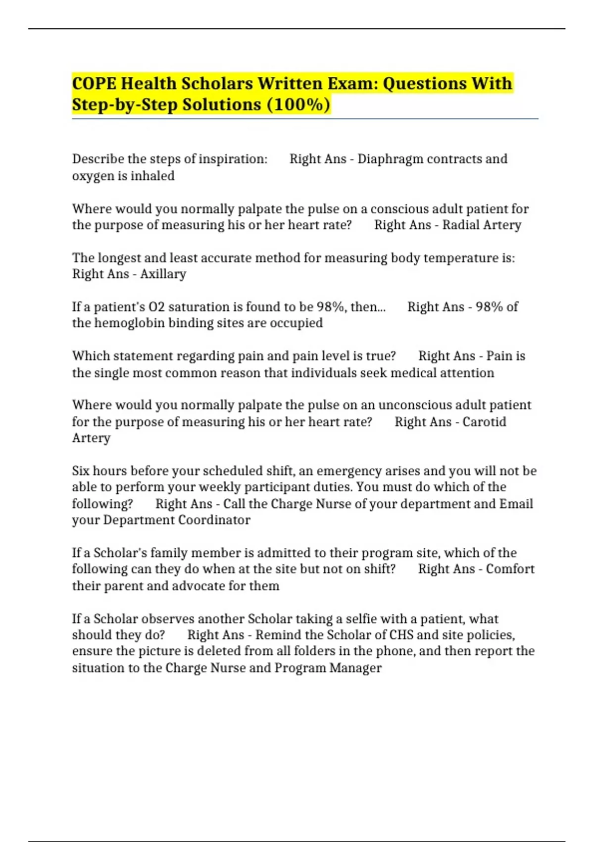 COPE Health Scholars Written Exam: Questions With Step-by-Step ...